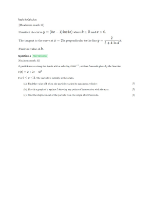 Topic 5 Calculus - hope it can help - Topic 5 Calculus [165 marks] 1 ...