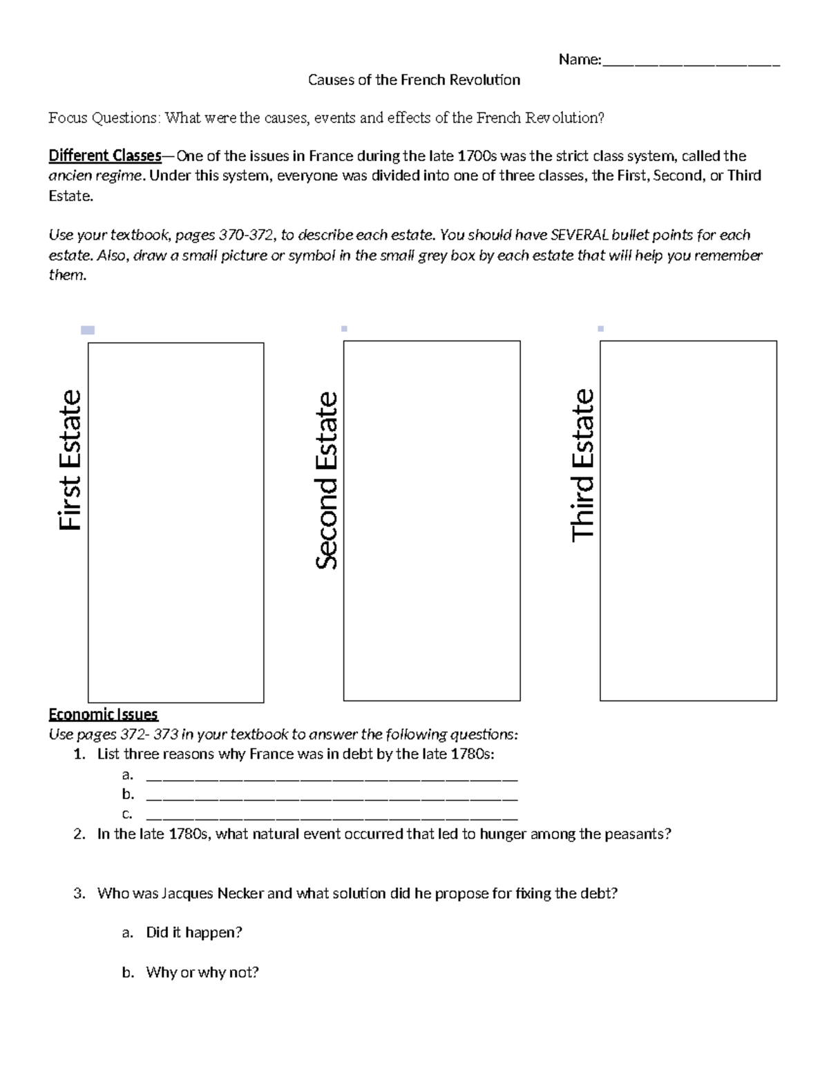 Causes of the French Revolution - Name:______________________ Causes of ...