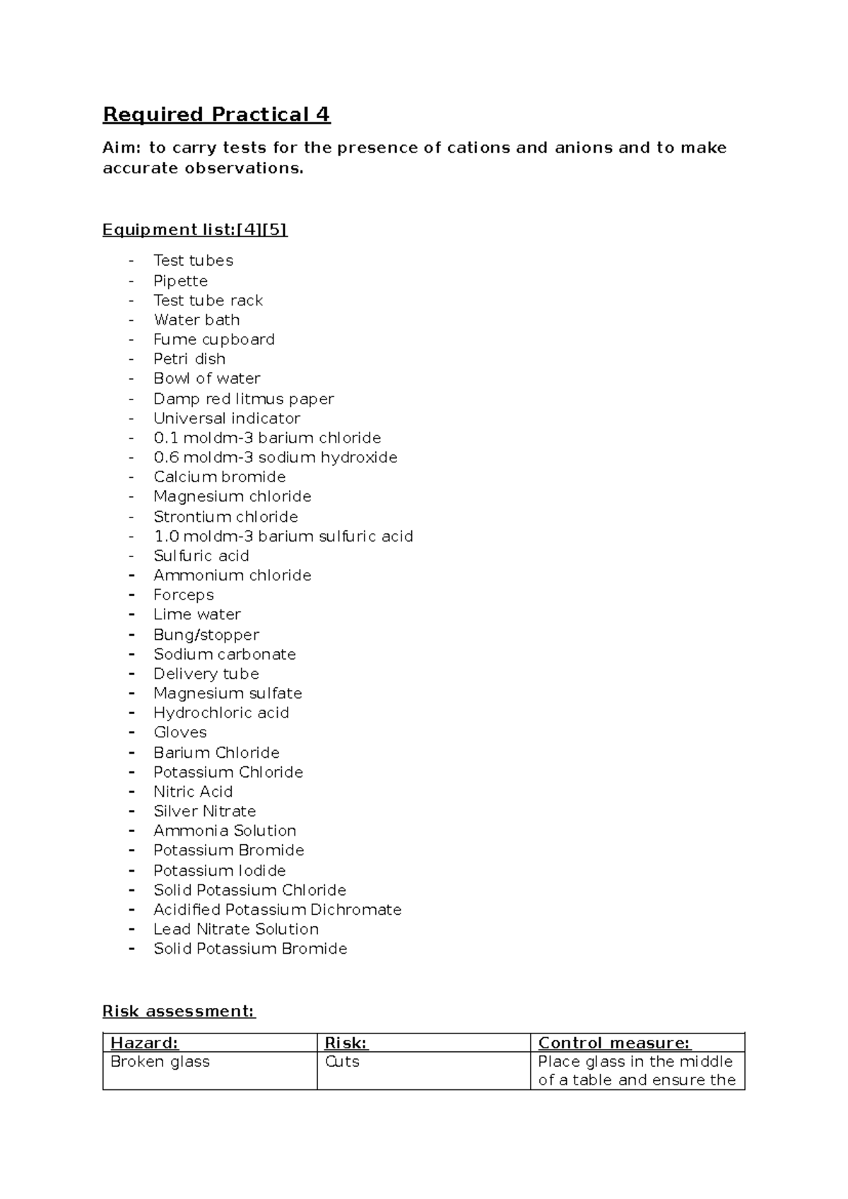 Required Practical 4 - rp4 - Required Practical 4 Aim: to carry tests ...