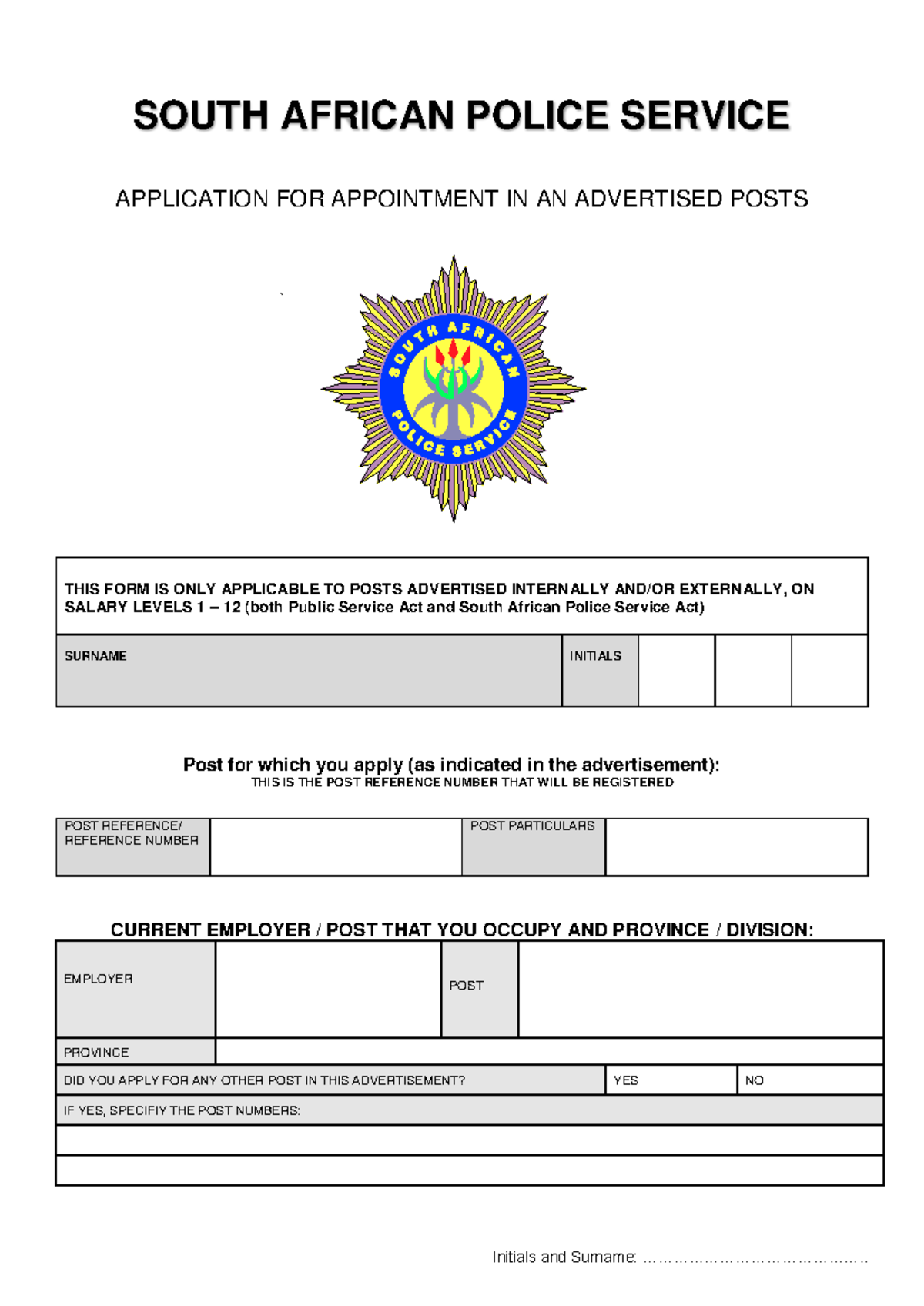 2023-app-form - Working on me - SOUTH AFRICAN POLICE SERVICE ...