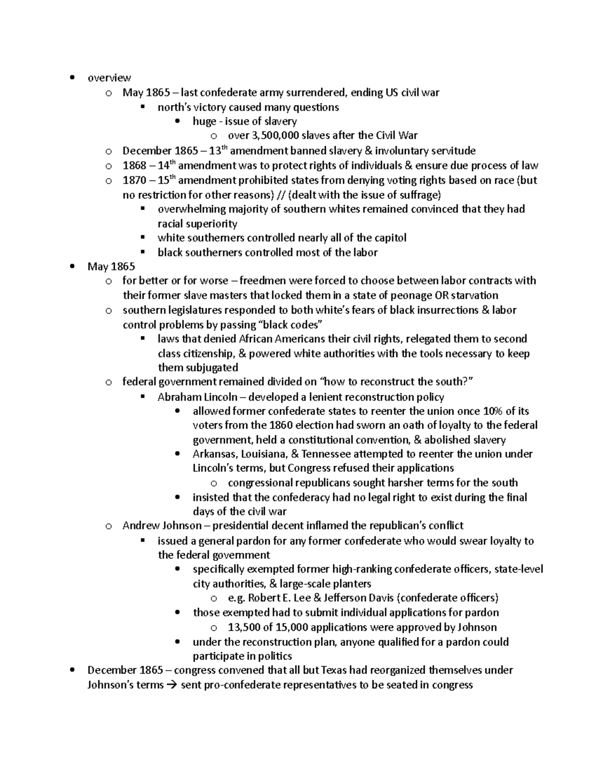 History Section 1 - overview o May 1865 – last confederate army ...