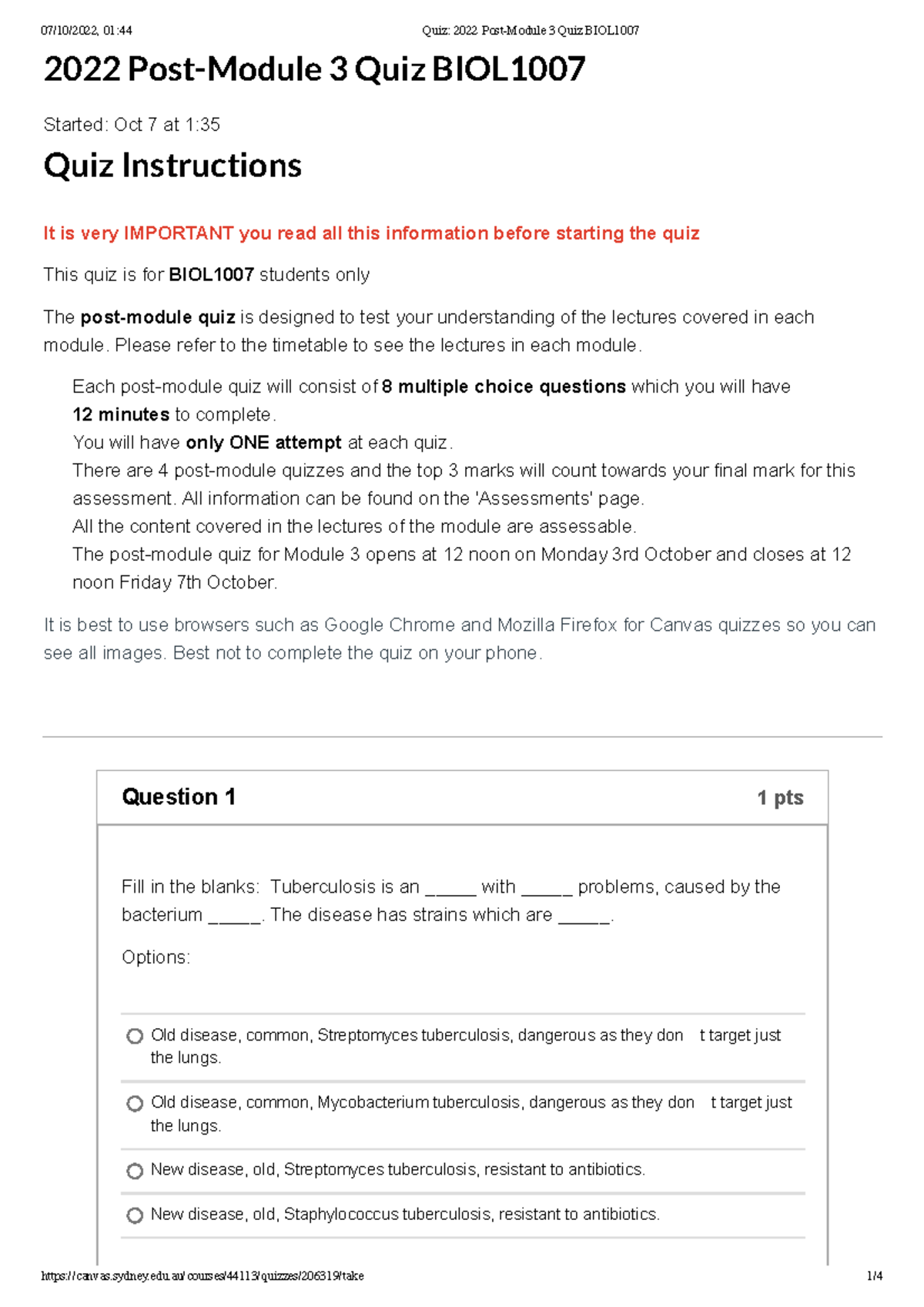 Answers - 2022 Post-Module 3 Quiz BIOL Started: Oct 7 at 1: Quiz ...