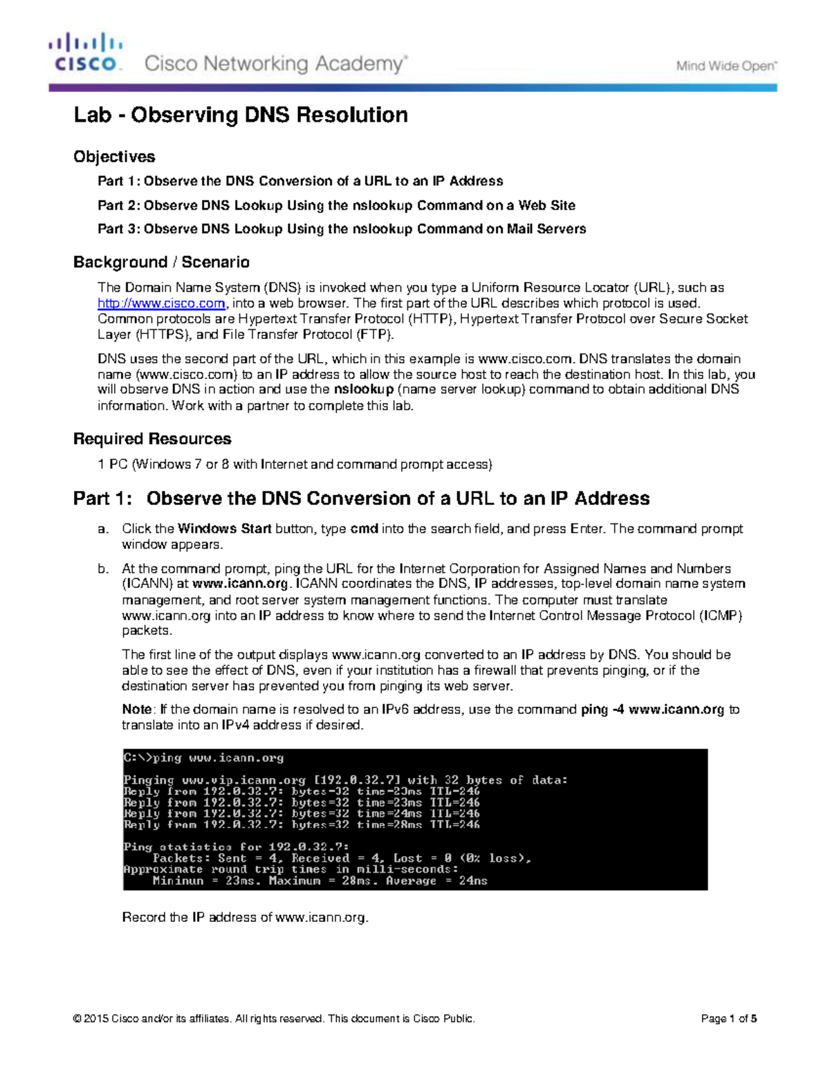 10228 Lab Observing Dns Resolution Objectives Part 1 Observe The Dns Conversion Of A Url