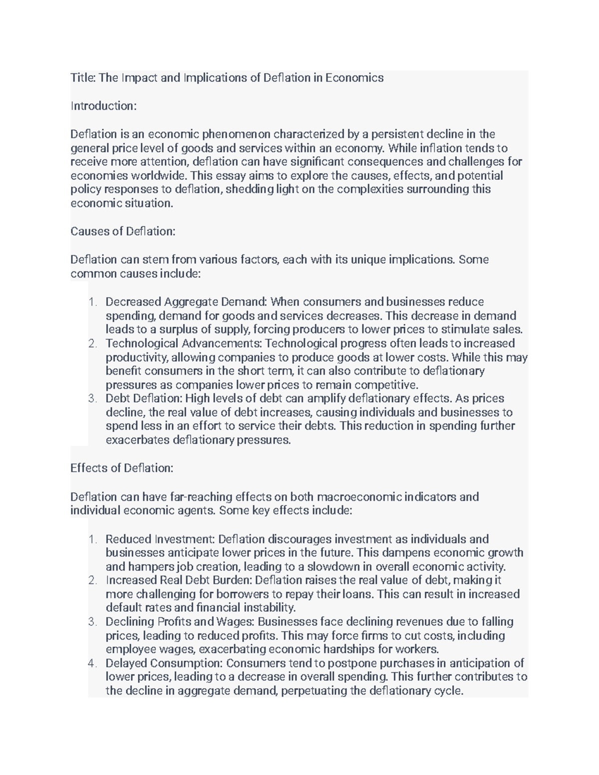 Deflation - macroeconomics - Title: The Impact and Implications of ...