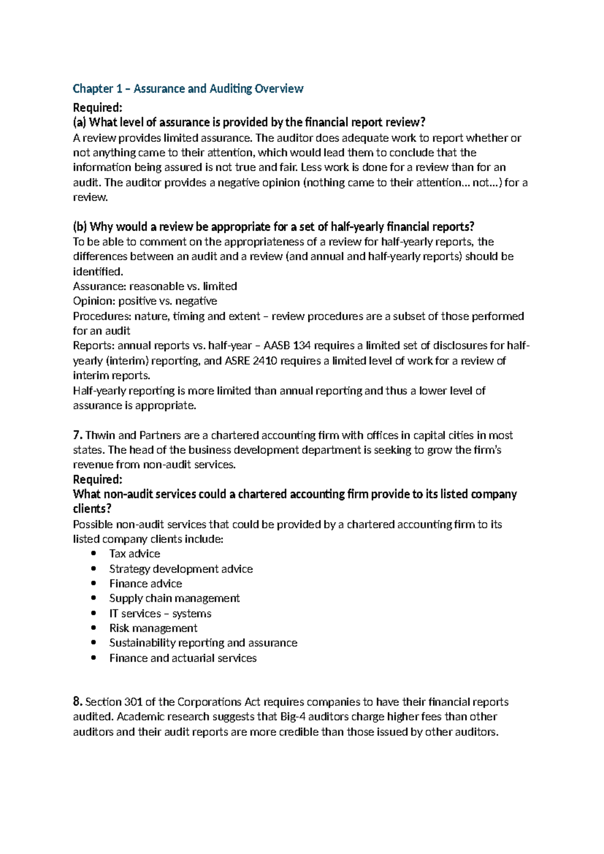 Workshop Answers - ... - Chapter 1 – Assurance and Auditing Overview Required: (a) What level of ...