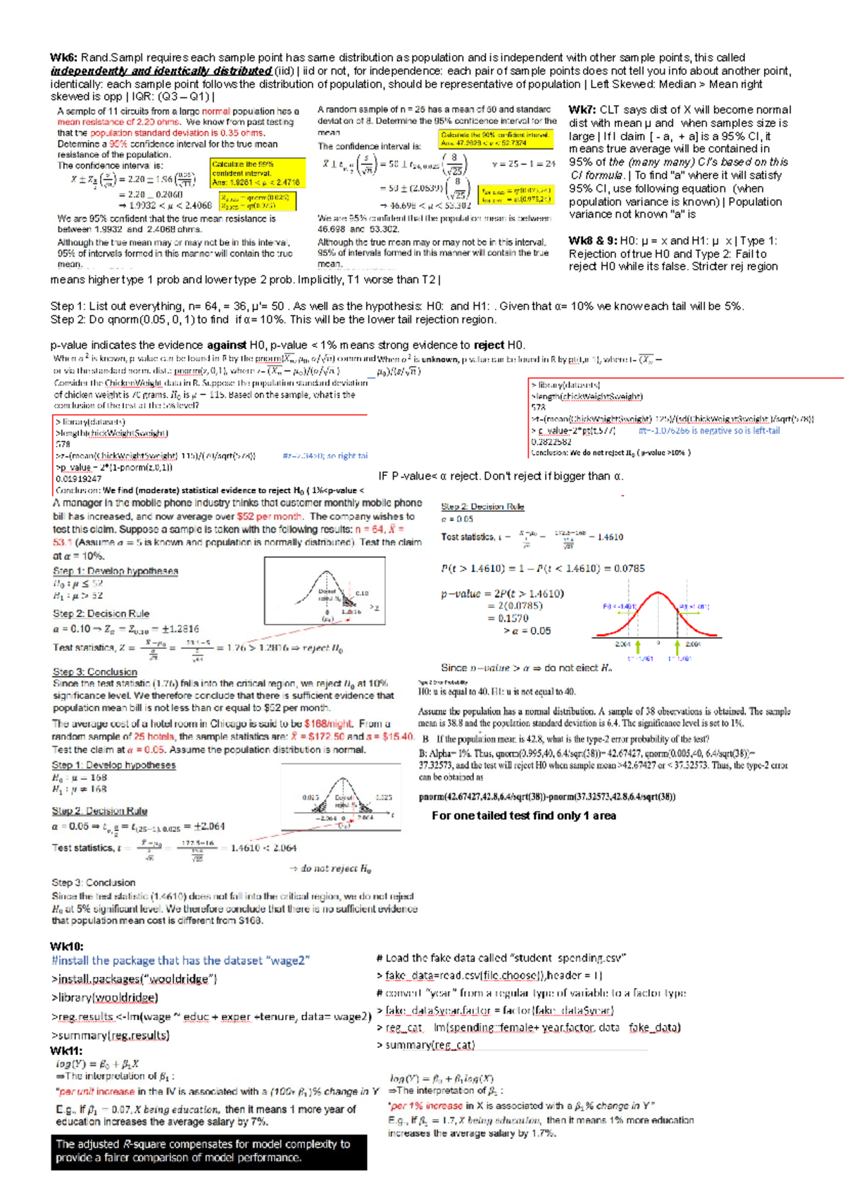 Stats Cheat Sheet Quiz 2 - Wk6: Rand requires each sample point has ...