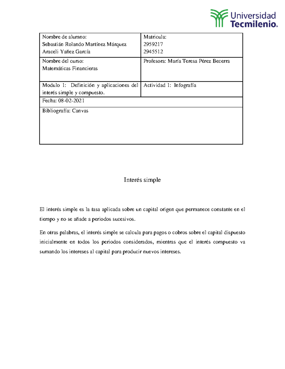 Infografía act 1 - Operaciones de interes simple - Nombre de alumno ...