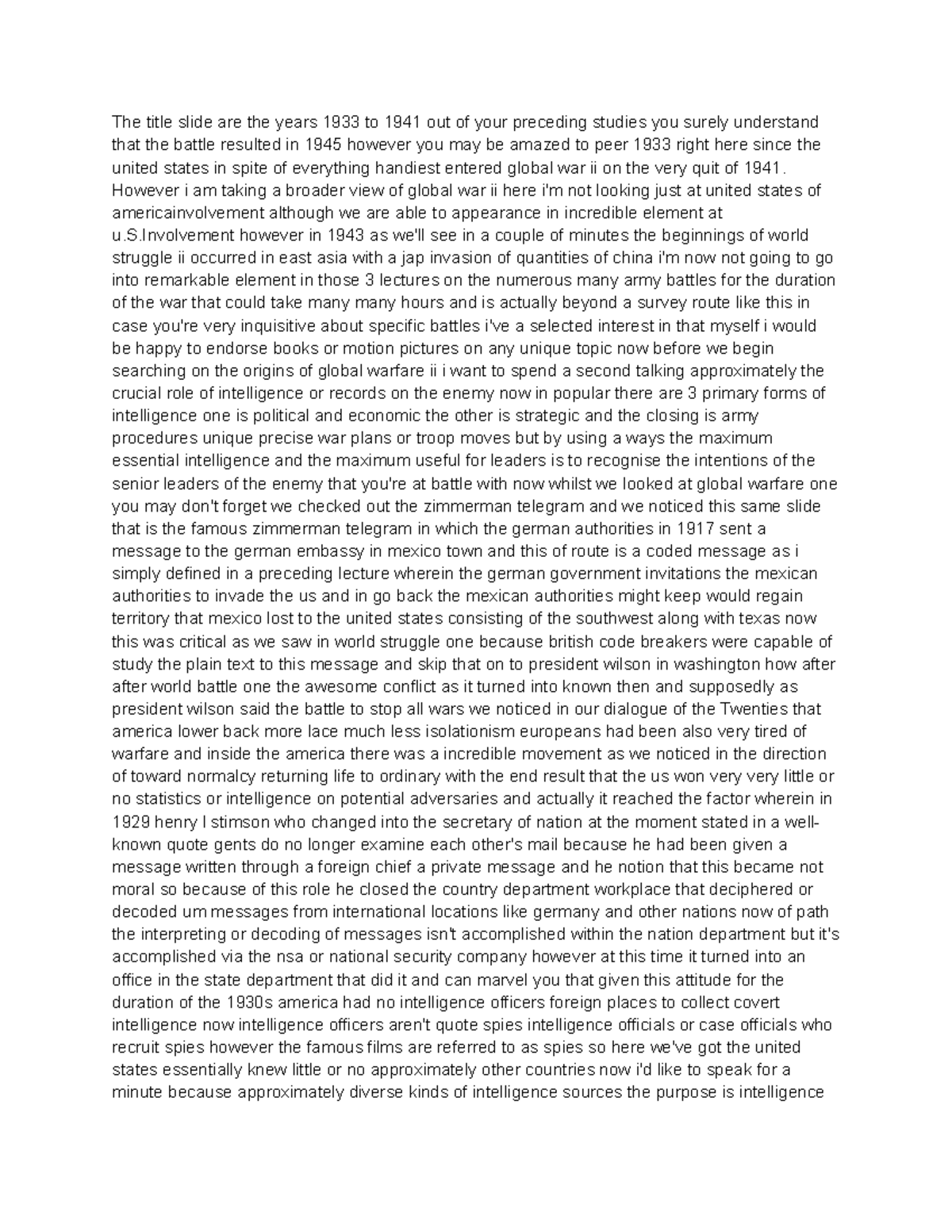 His 1302 World War II - The title slide are the years 1933 to 1941 out ...