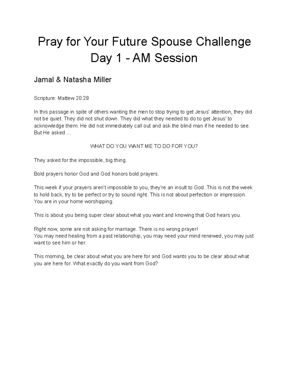 Pray for Your Future Spouse Challenge Day 1 - AM Session - They did not ...