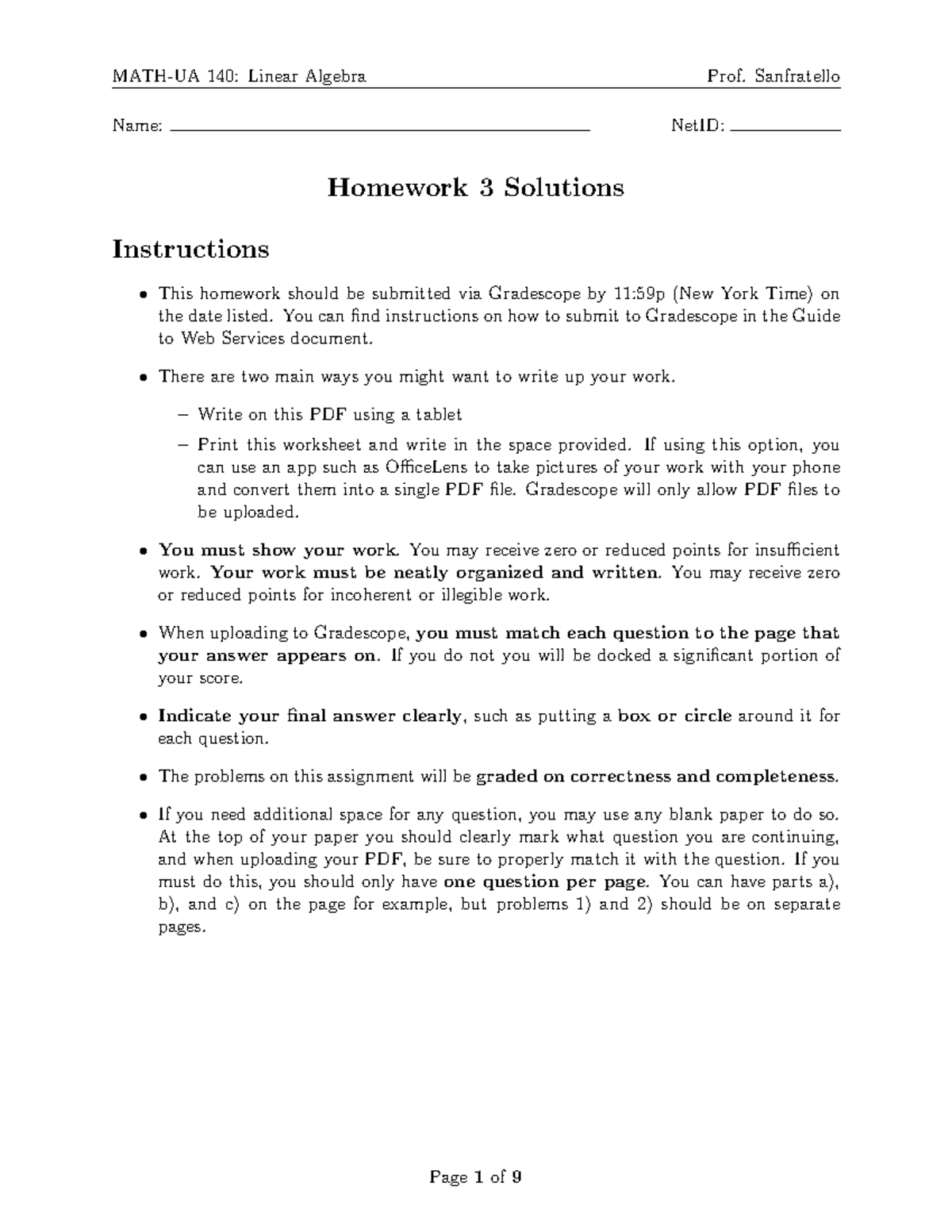 HW3 - TR - Solutions - MATH-UA 140: Linear Algebra Prof. Sanfratello ...
