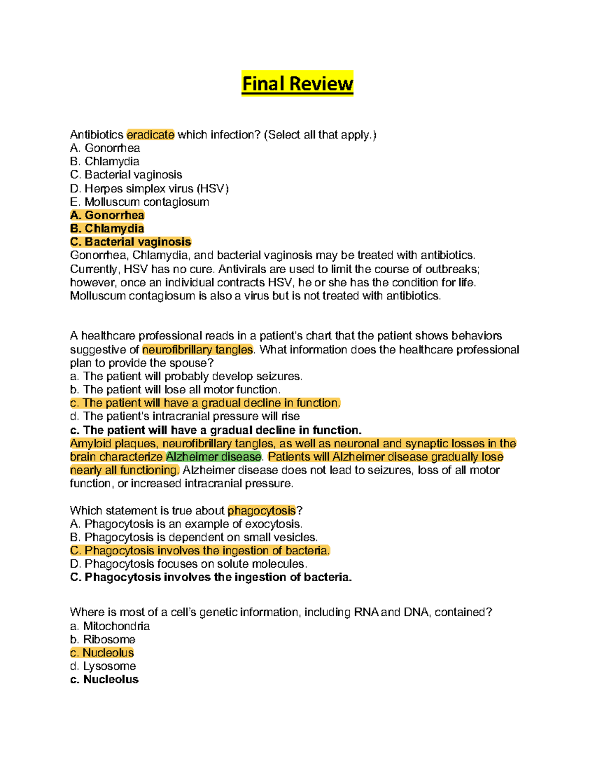 Test review - Final Review Antibiotics eradicate which infection ...