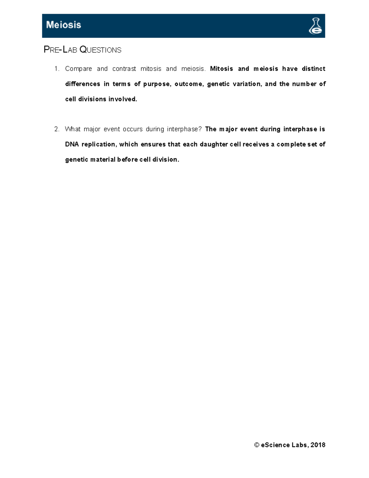IB 1201 L09 Meiosis - Lab - PRE-LAB QUESTIONS Compare and contrast ...