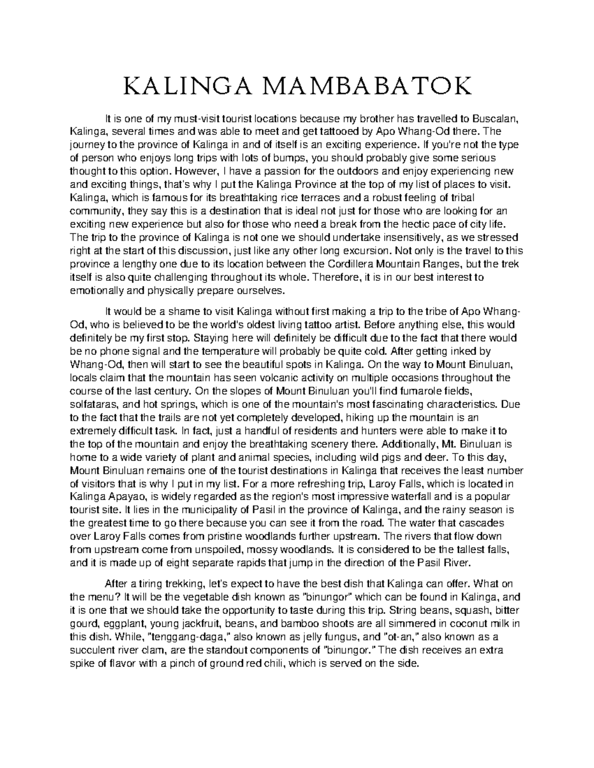 Kalinga Mambabatok - Assignment - KALINGA MAMBABATOK It is one of my ...