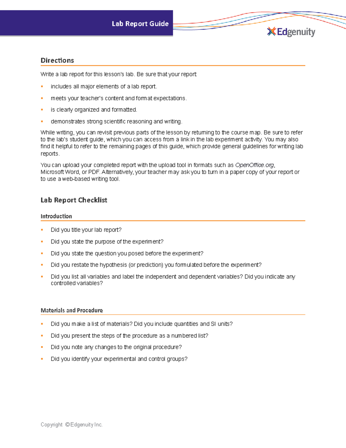 AP Biology Experimental Lab Report Guide - Directions Write a lab ...