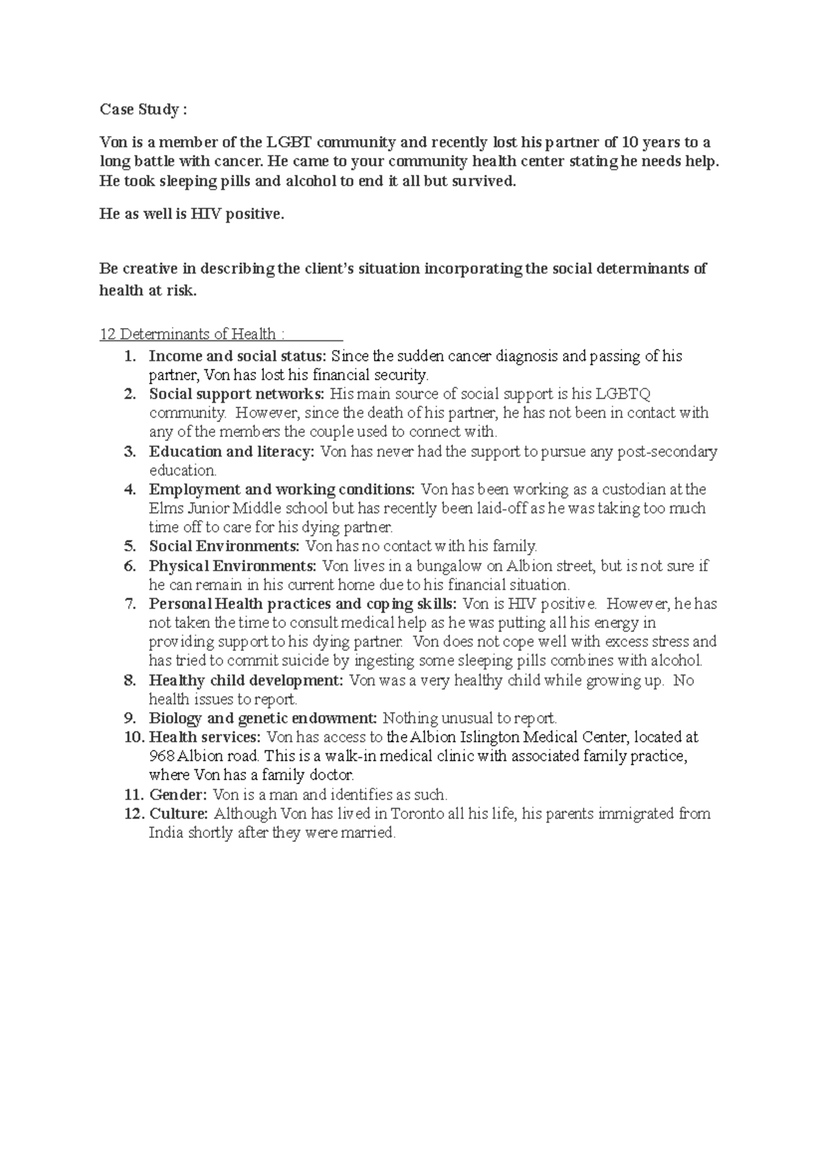 CMH-Case Study - discussion board - Case Study : Von is a member of the ...