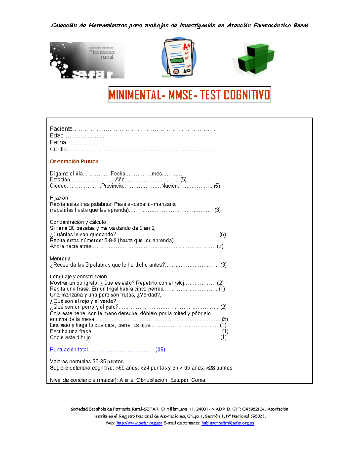 Test-Cognitivo MINI- Mental-pdf - Colección de Herramientas para ...