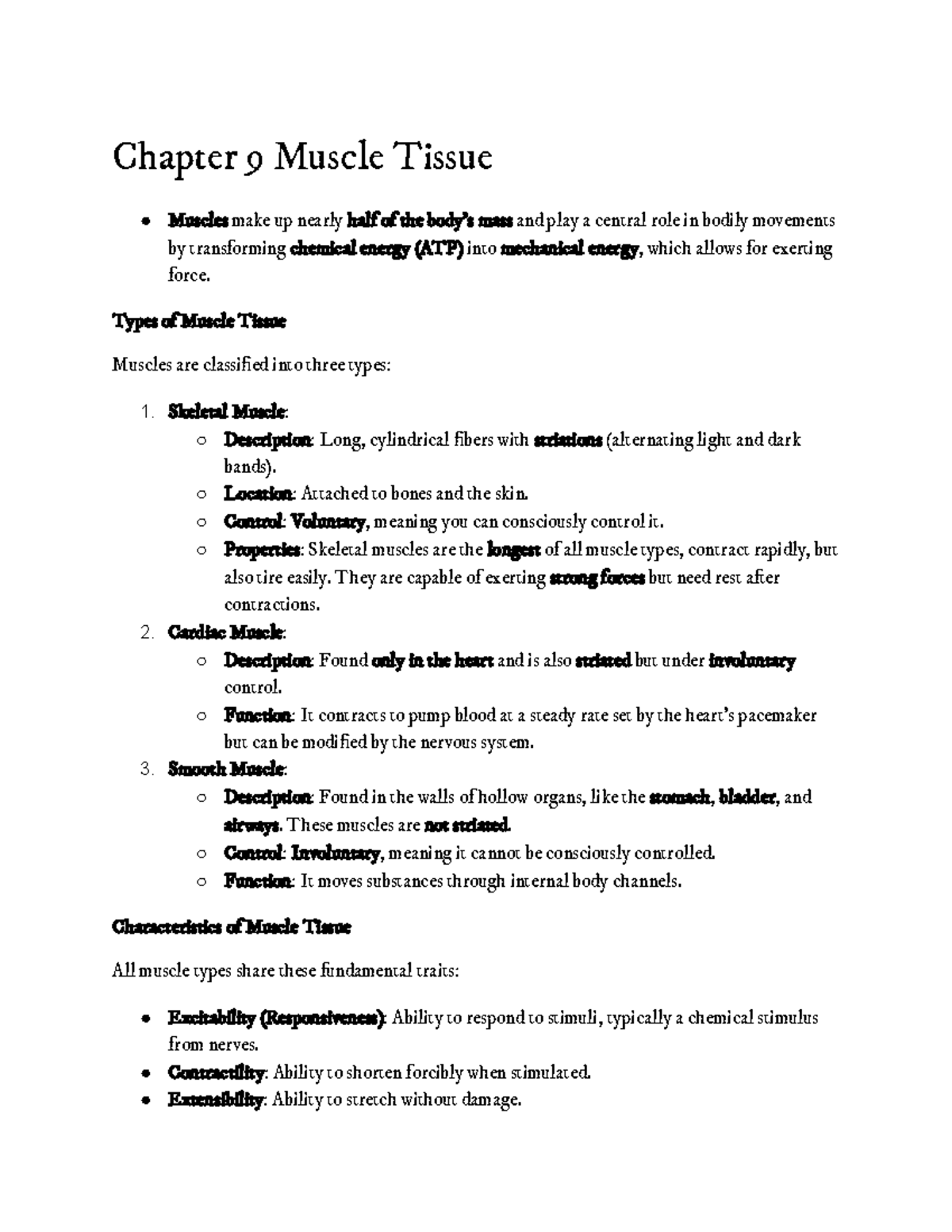Ch 9 - notes - Chapter 9 Muscle Tissue Muscles make up nearly half of ...