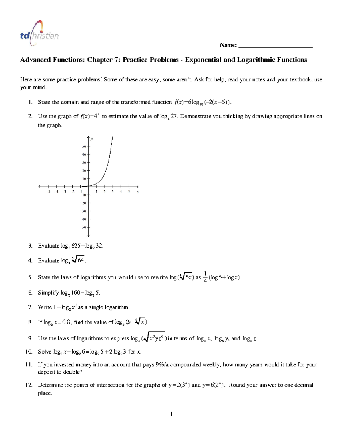 MHF4U Chpt 7 Practice Problems F12 - Name ...