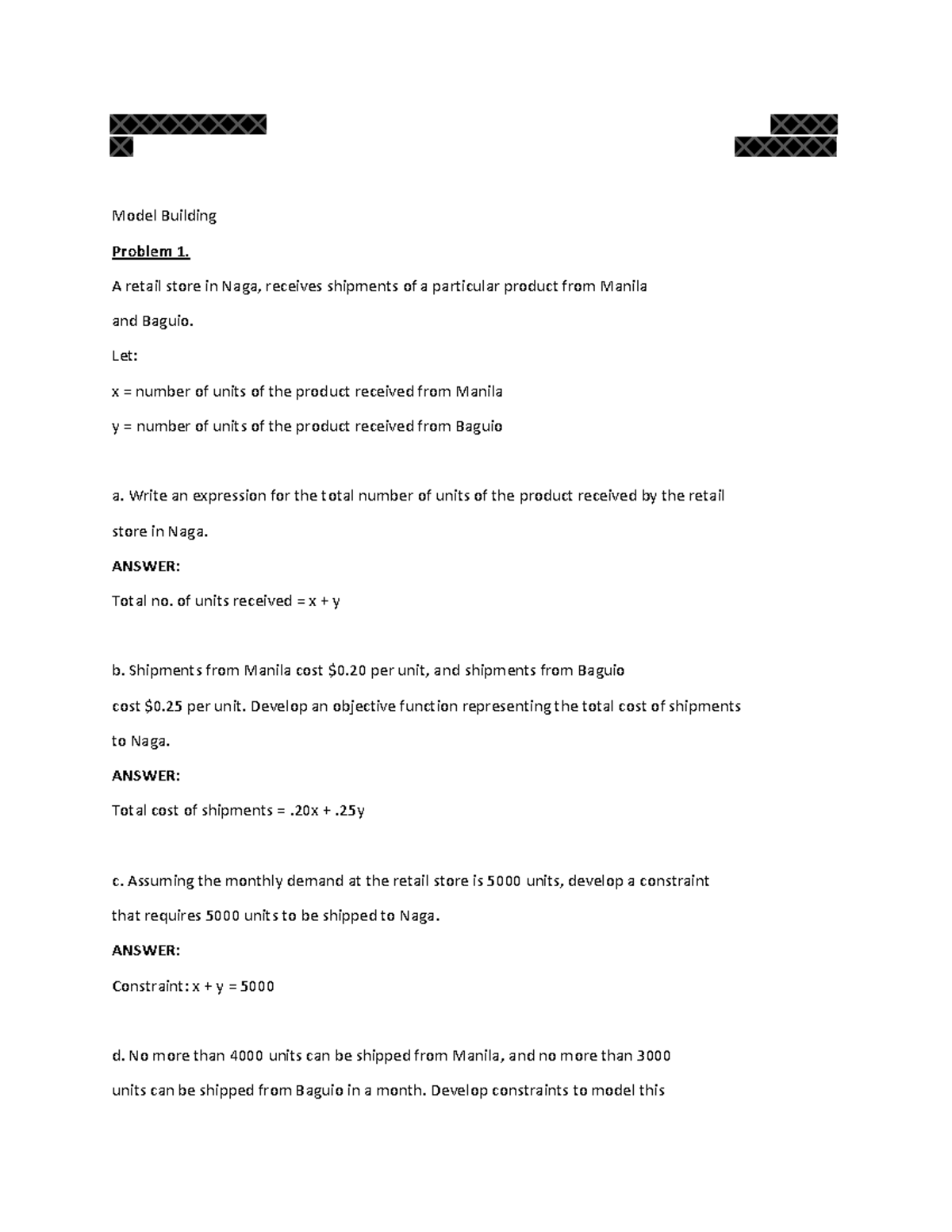 CAED101 N3 Business Statistics (Model Building Activity) - Model ...