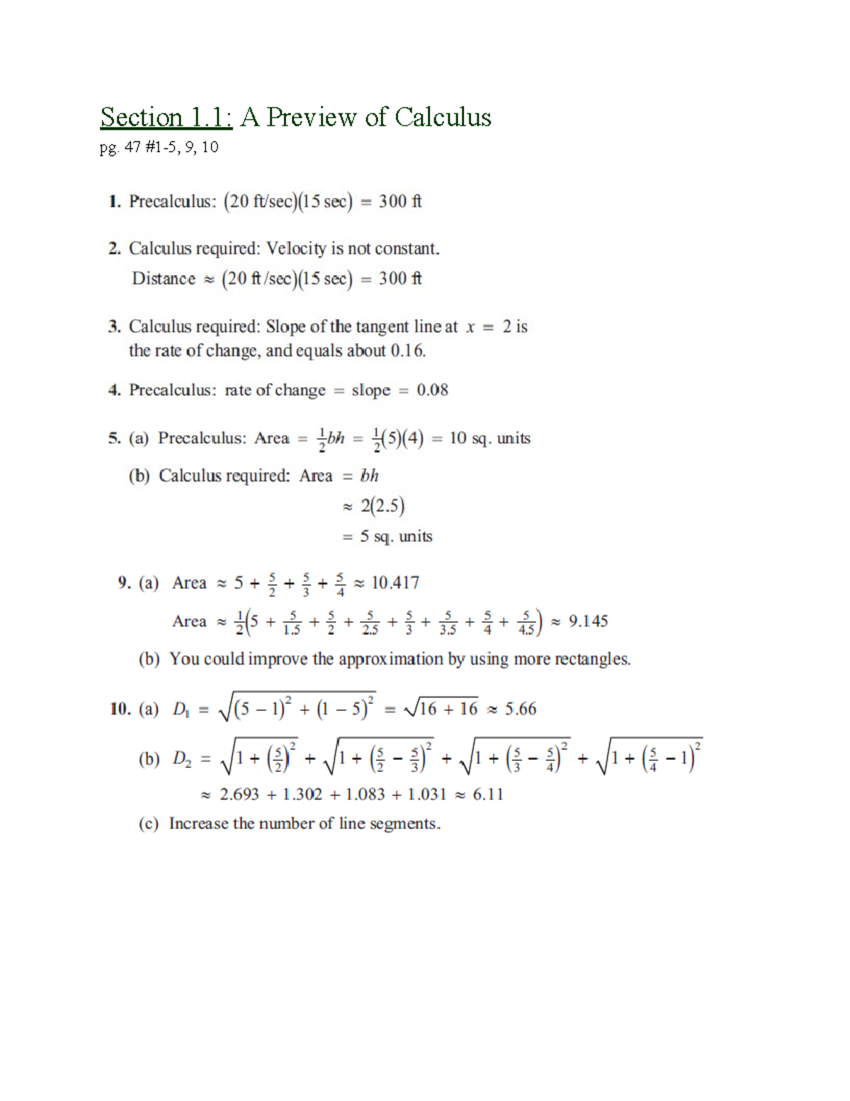 Section 1.1 Hmwk AK - Work - Section 1: A Preview of Calculus pg. 47 9 ...