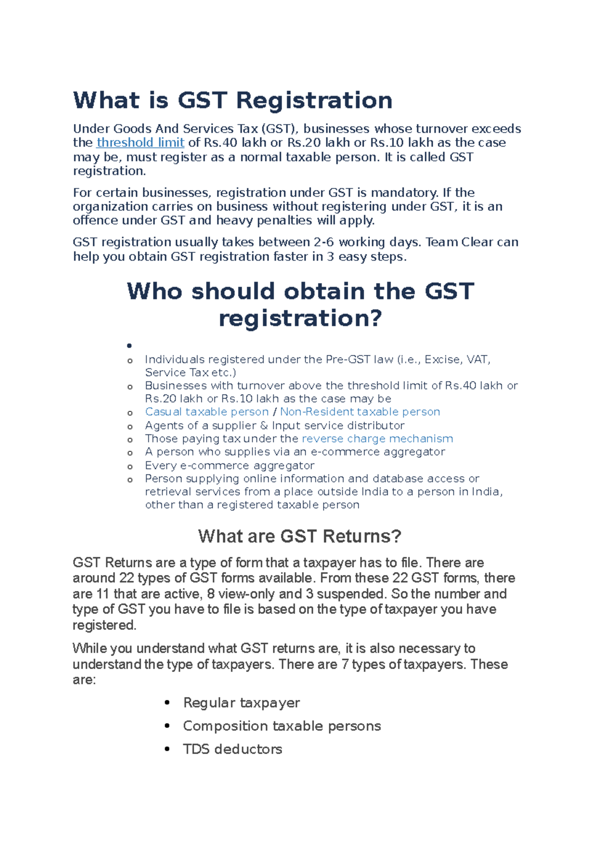 GST Contet short notes - What is GST Registration Under Goods And ...