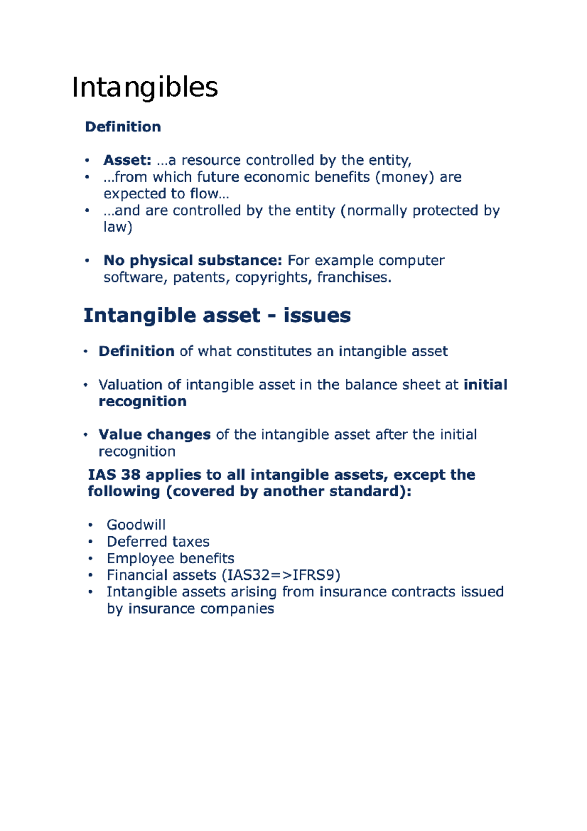 Intangible Assets - Intangibles Decision structure Initial recognition ...
