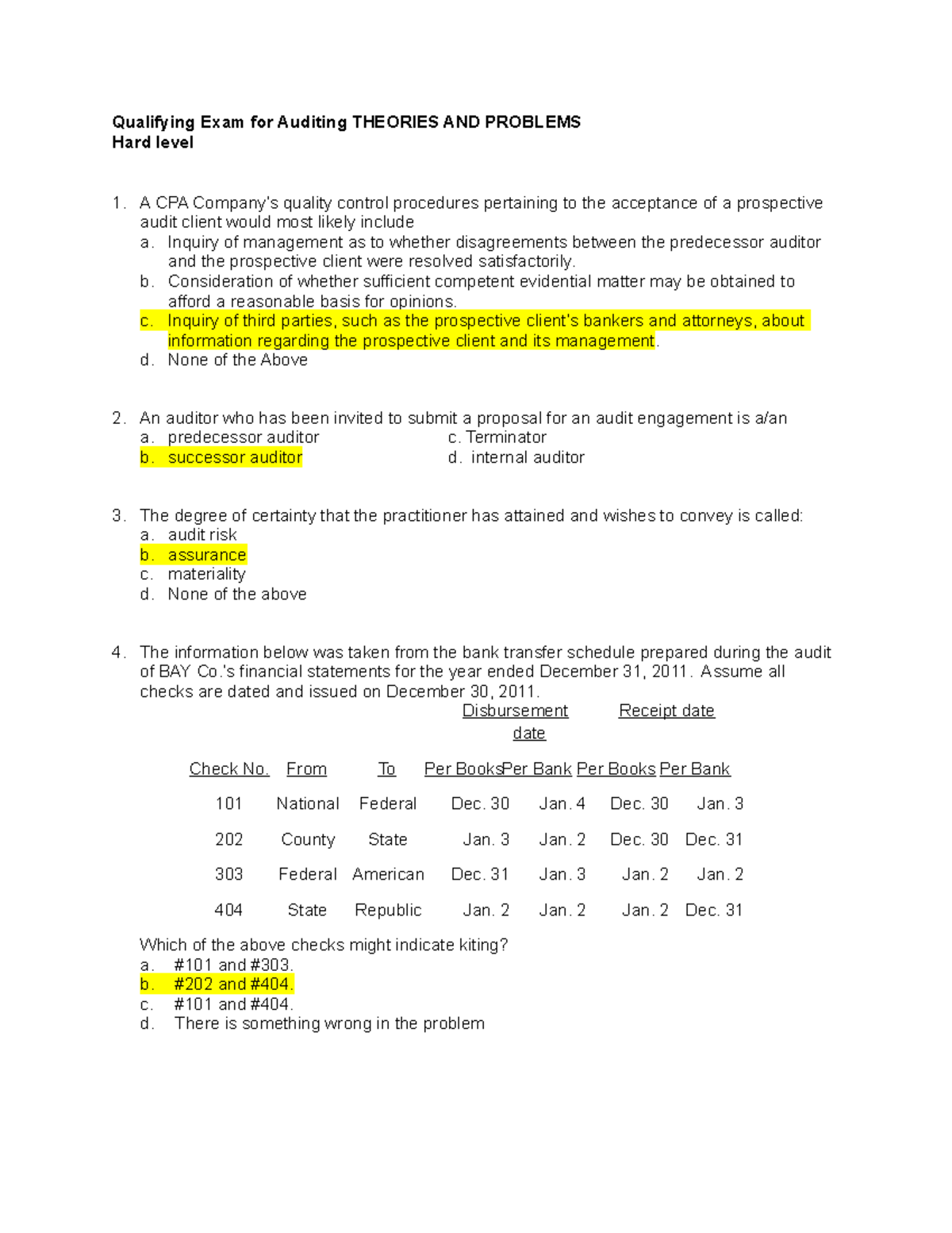 Audit Qualifying Exam 3-1 - Qualifying Exam for Auditing THEORIES AND ...
