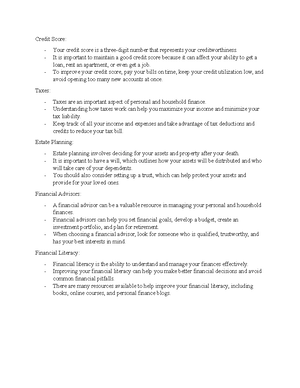 Basics OF Personal AND Household Finance Notes 1 - Personal and ...
