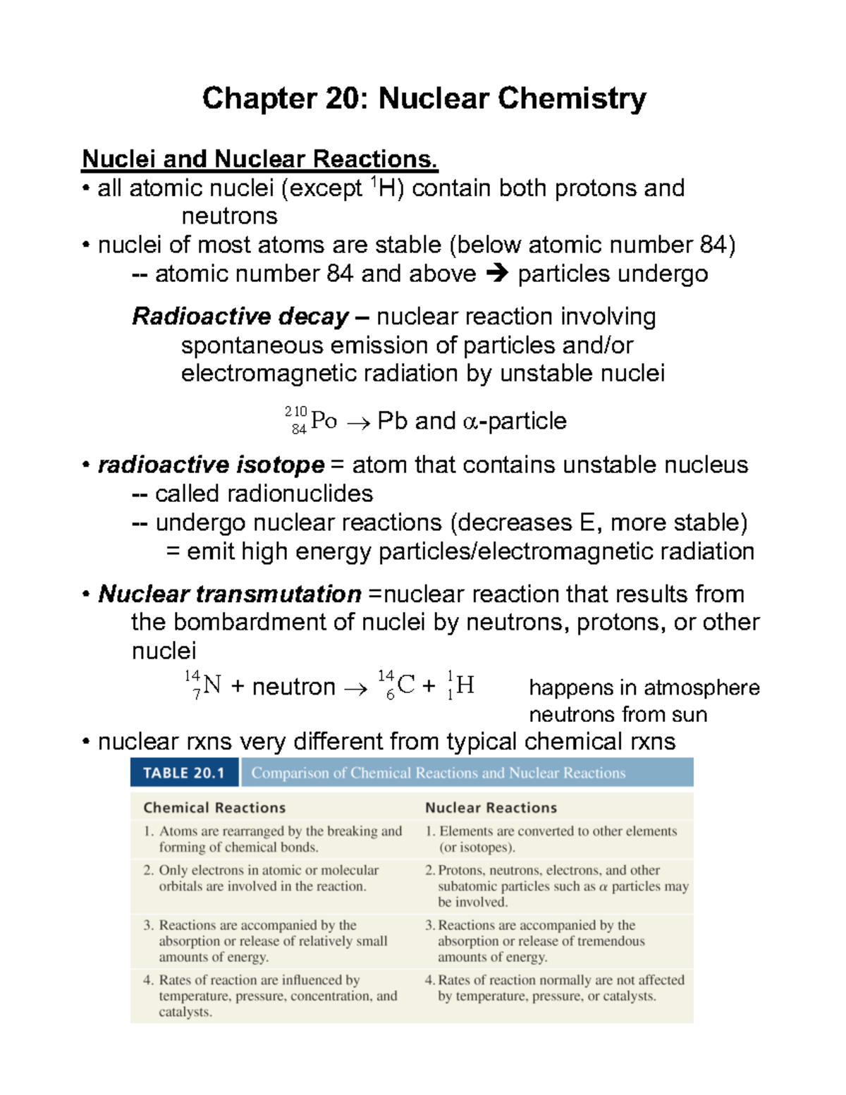 Chap 20 pt1 Nuclear basics and Balancing - Chapter 20: Nuclear Chemistry Nuclei and Nuclear ...