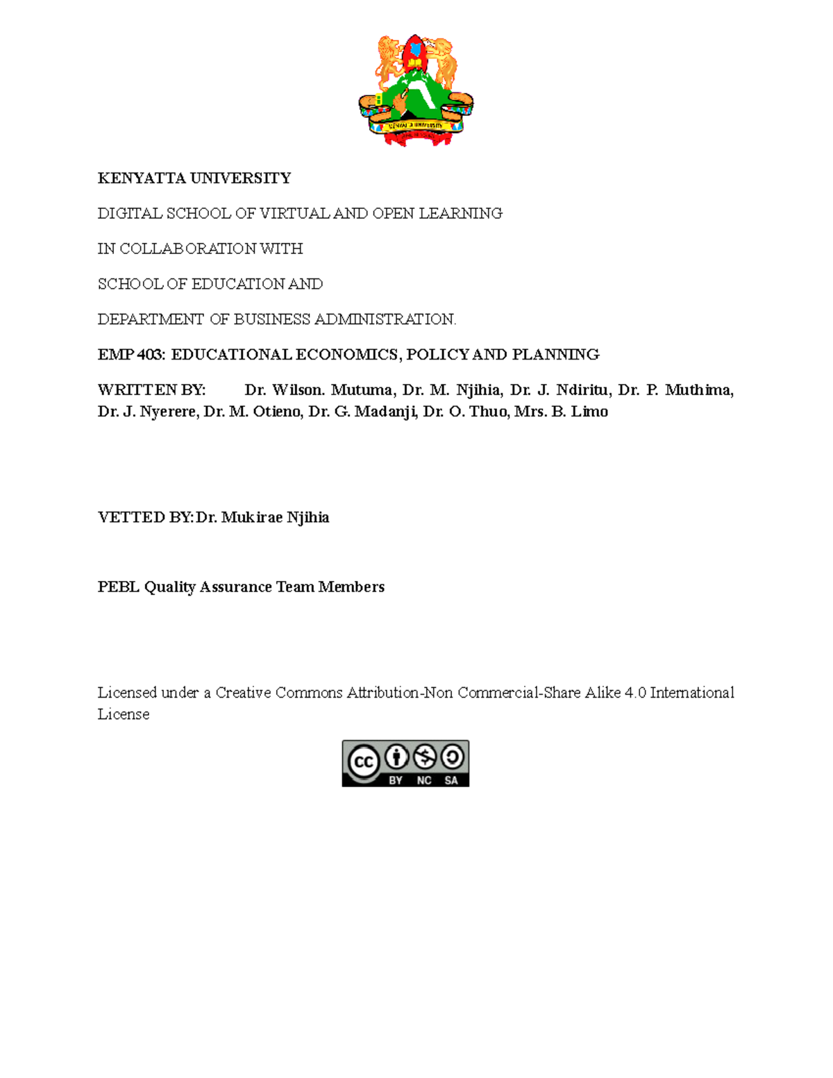 EMP 403 Educational Economics, Policy AND Planning Interactive Module ...