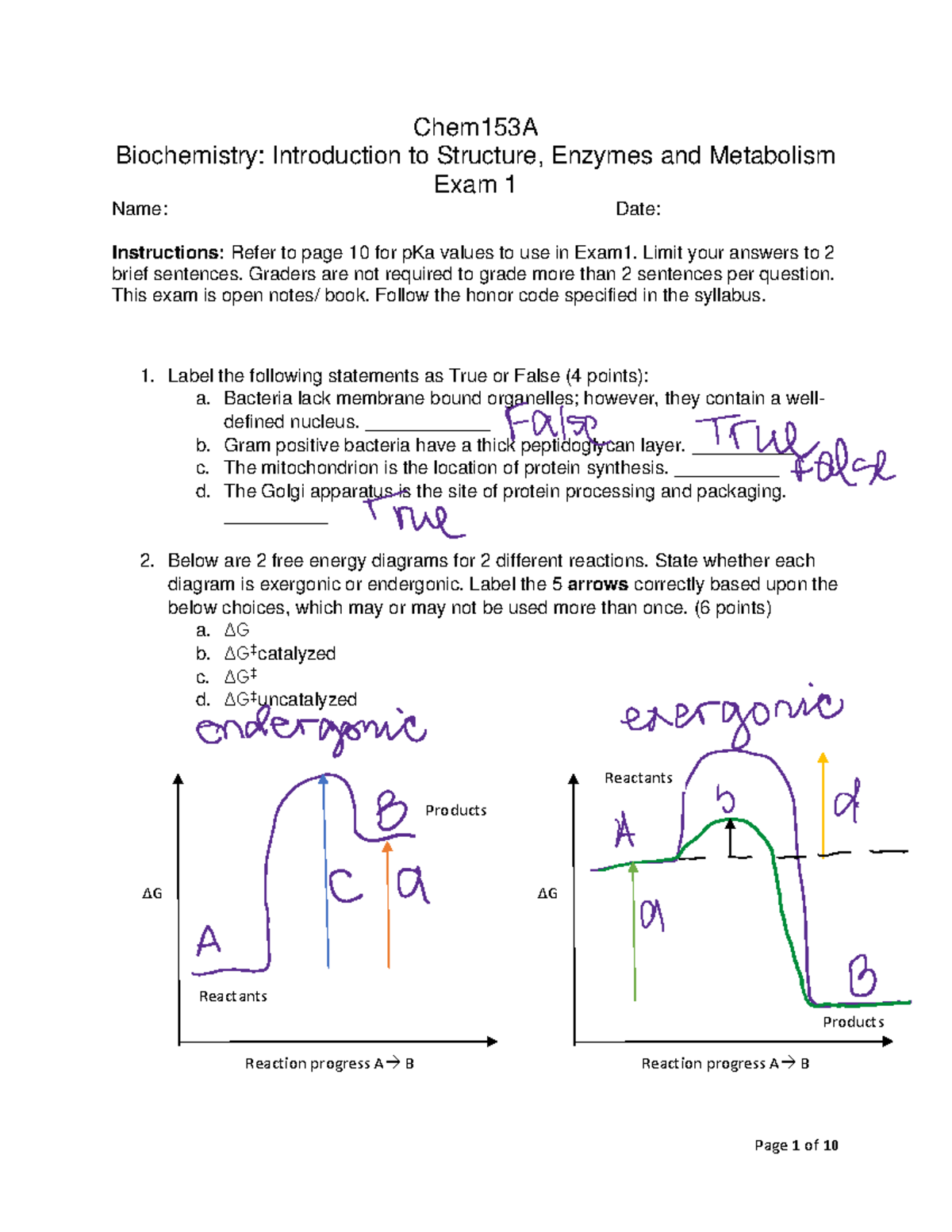 Chem 153A Jarett Fall2021 Midterm 1 answer key - Chem153A Biochemistry ...
