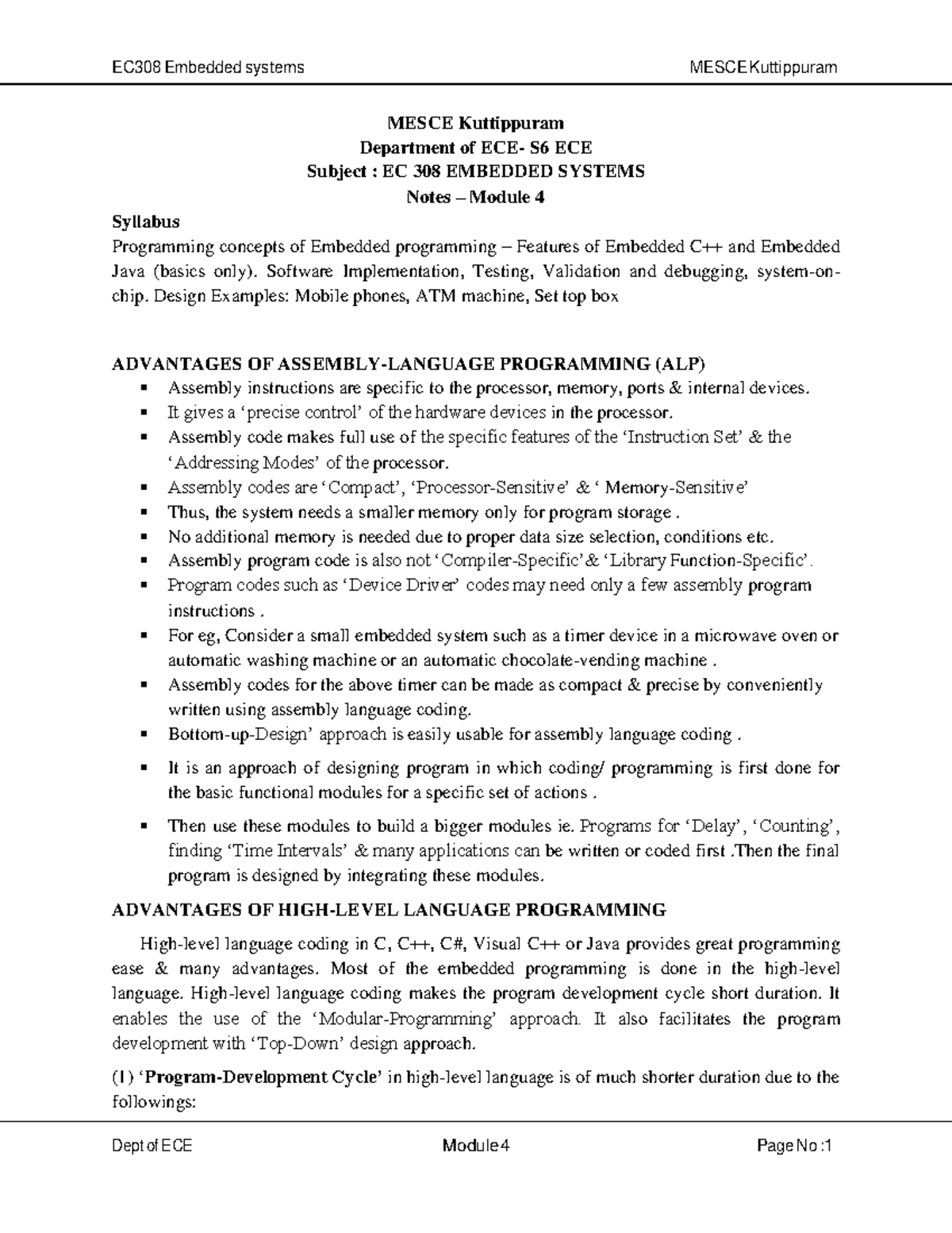 Mod4 es - Lecture notes 4 - Embedded Systems - KTU - Studocu
