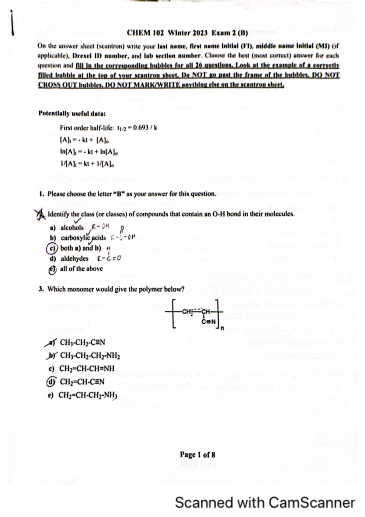 CHEM EXAM 2 - A - CHEM 102 - Studocu