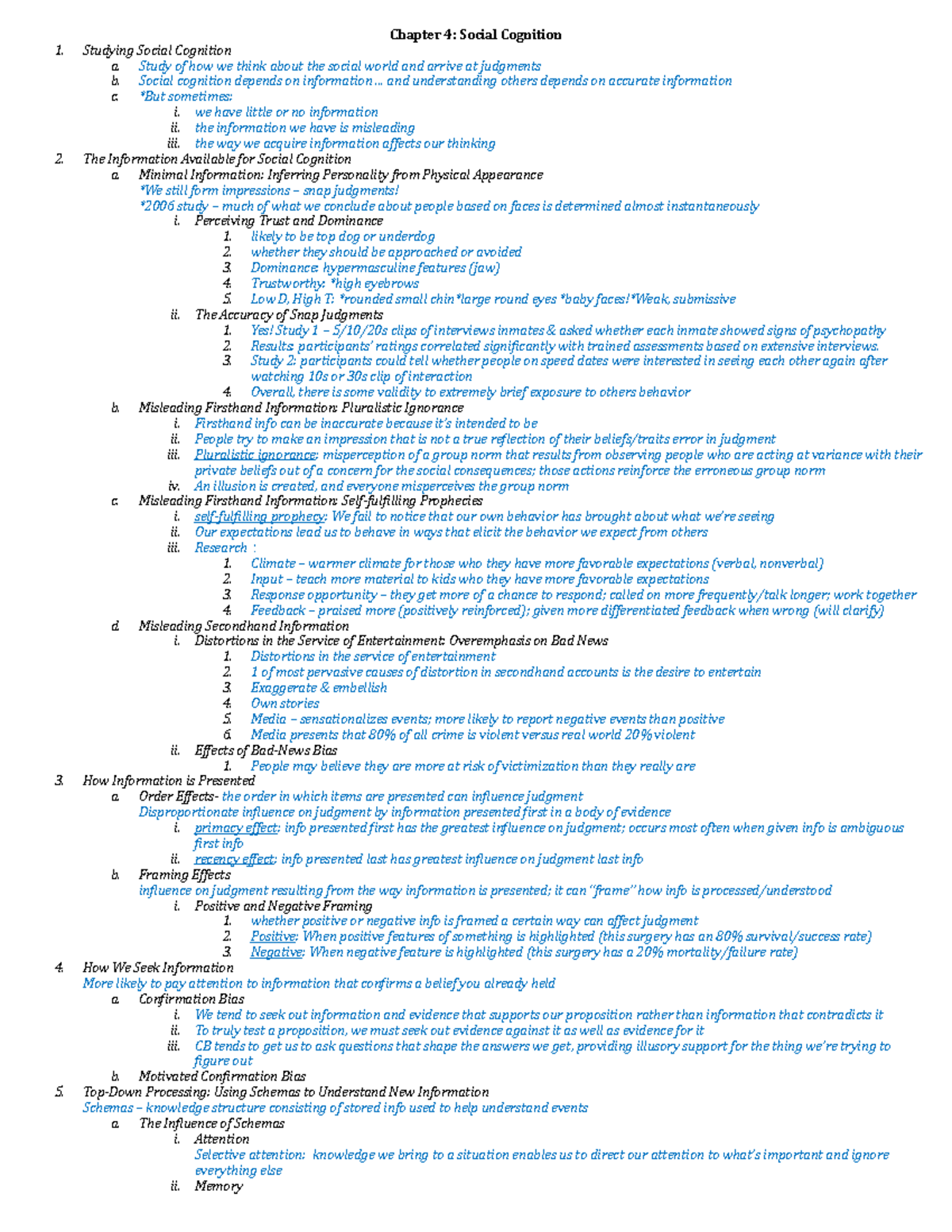 Chapter 4 Lecture Notes - Chapter 4: Social Cognition Studying Social ...