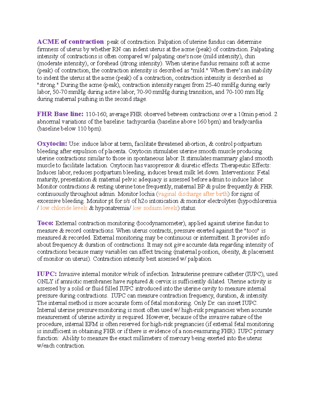 Box questions Maternal Exam 2 - ACME of contraction: peak of ...
