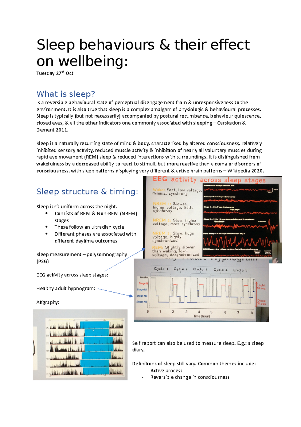 Sleep behaviours & their effect on wellbeing Tuesday 27th Oct - Sleep ...