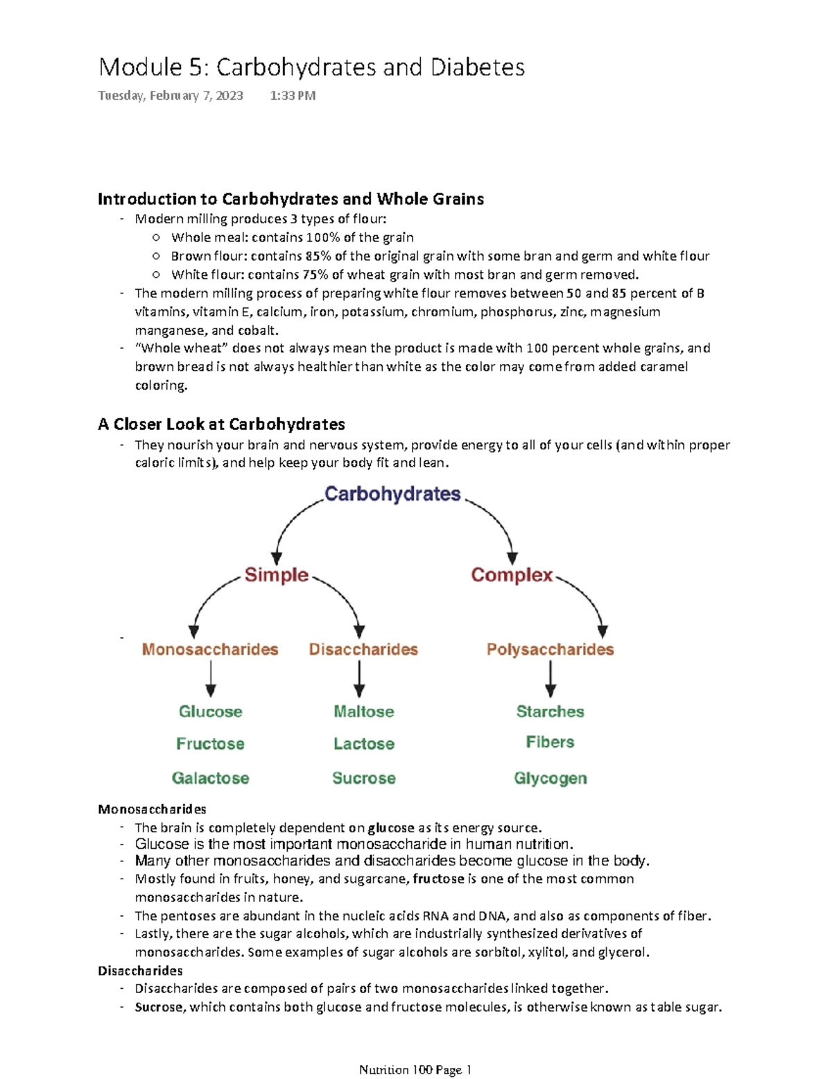 Module 5 Carbohydrates and Diabetes - Introduction to Carbohydrates and ...