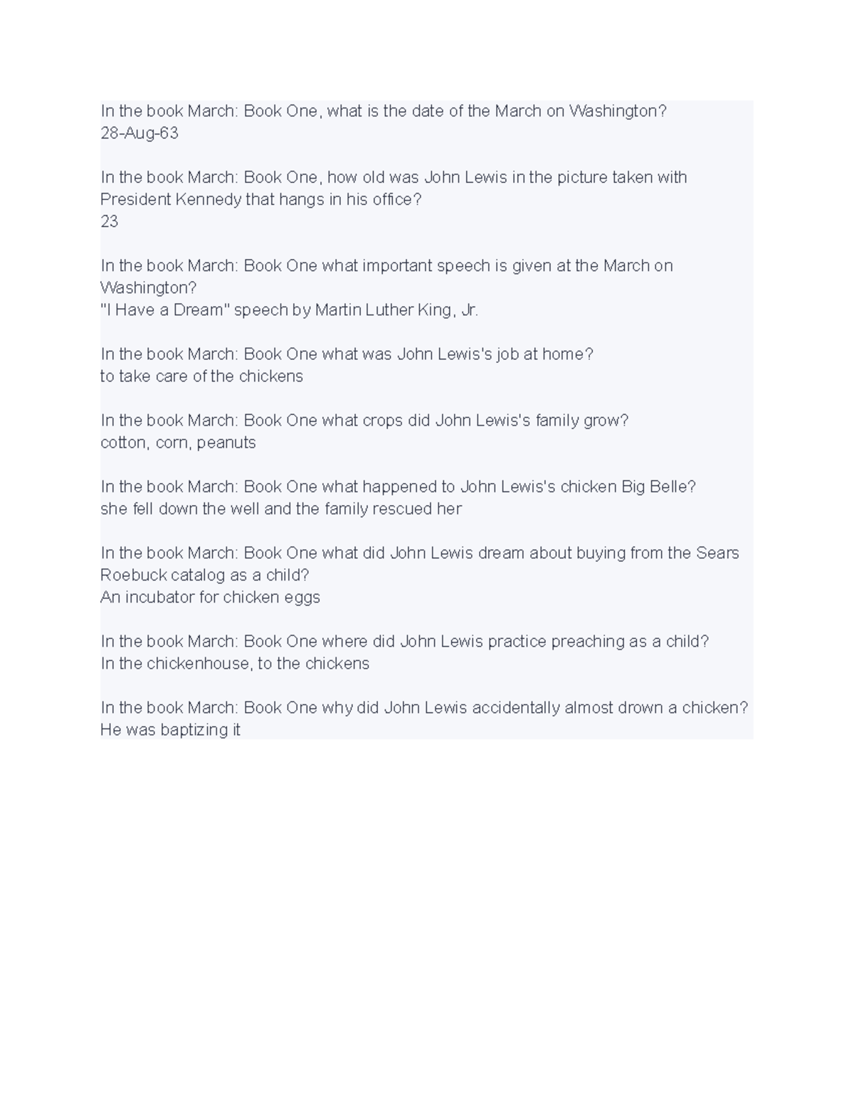 March Book One Homework Questions - In the book March: Book One, what ...