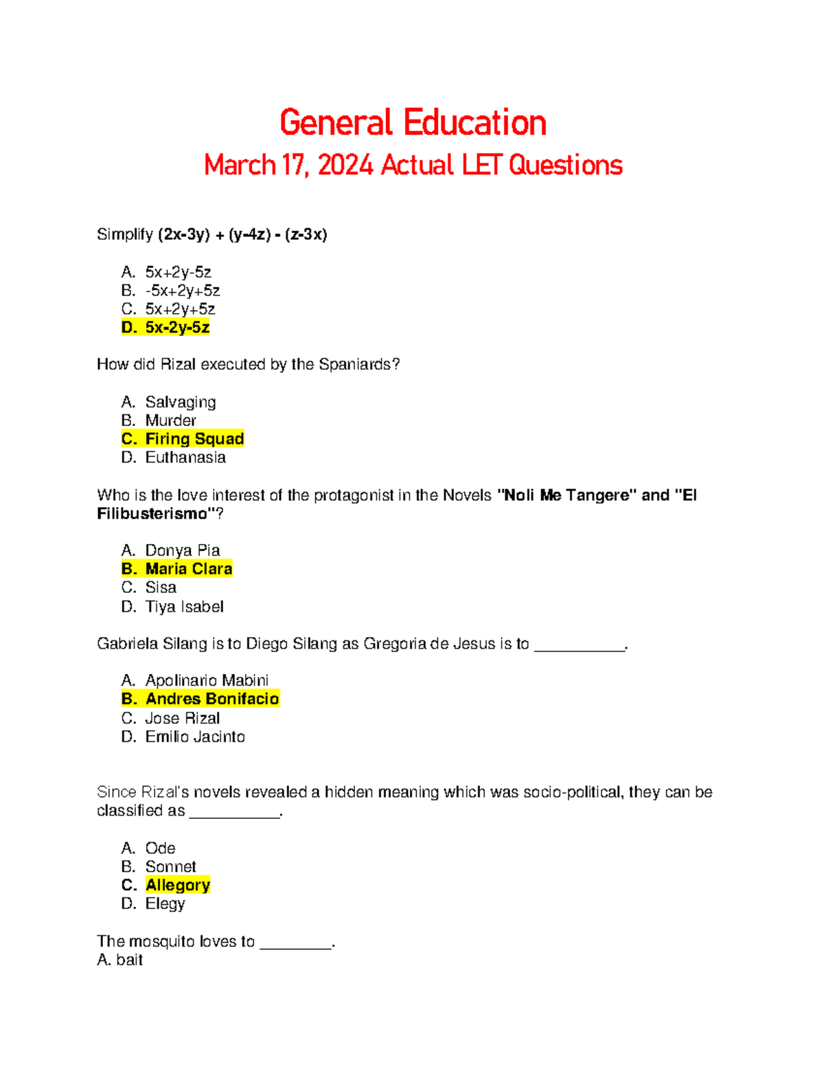 General Education March 2024 - General Education March 17, 2024 Actual ...