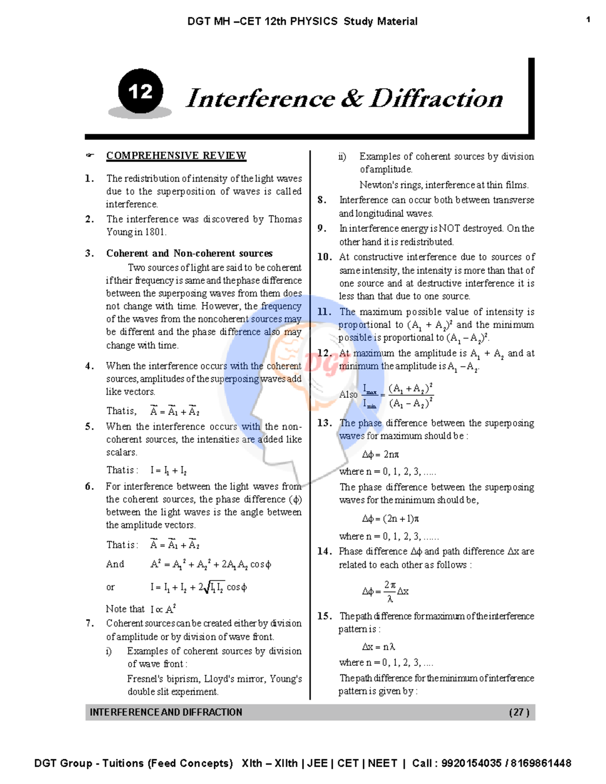 DGT Interference Diffraction - Interference & Diffraction 12 ...
