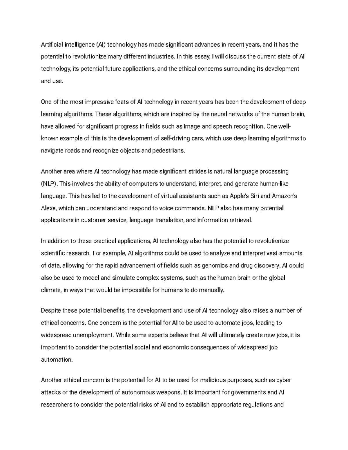 Artificial intelligence essay - Artificial intelligence (AI) technology ...