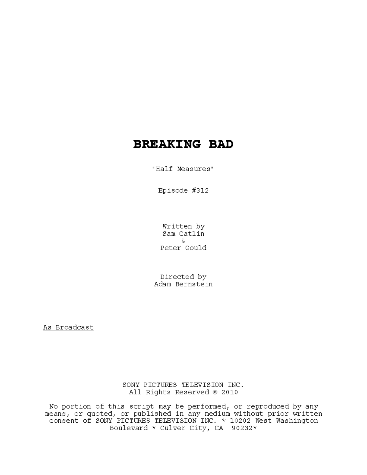 312 Half Measures Script - BREAKING BAD "Half Measures" Episode ...