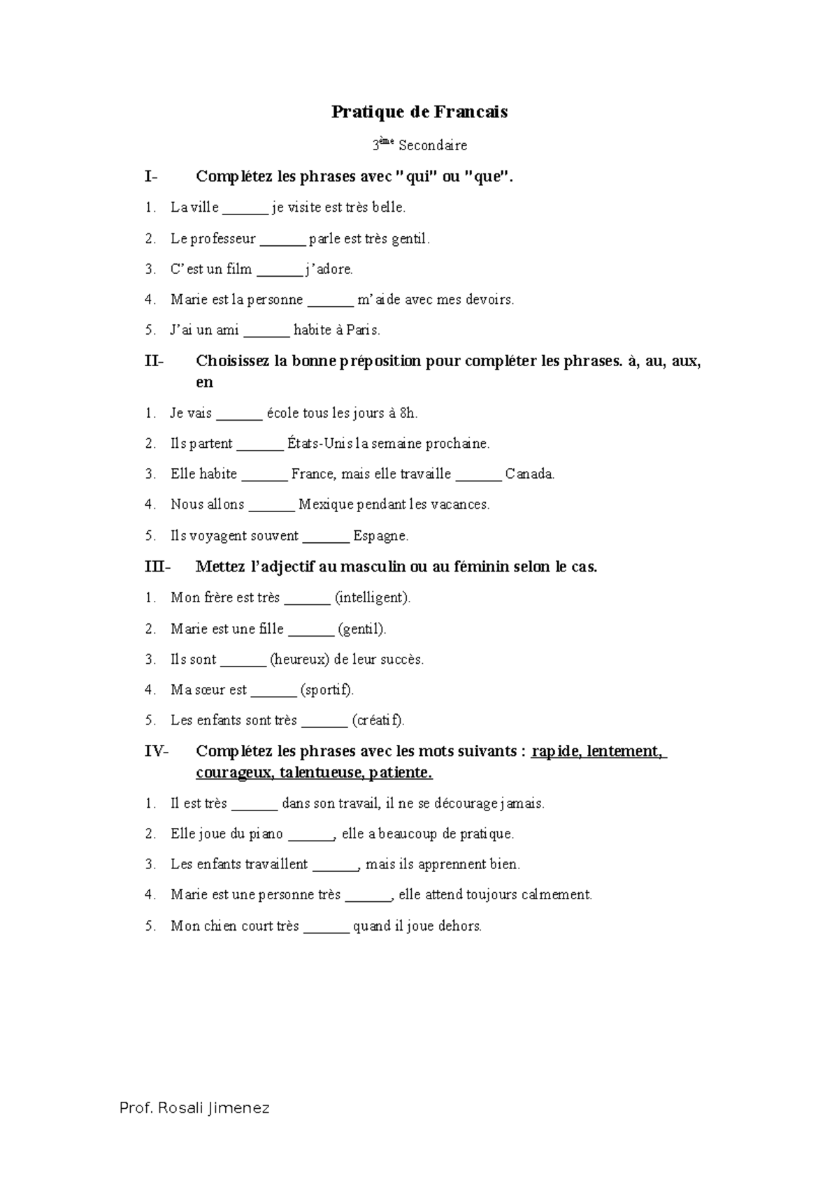 Pratique de Francais 3ro sec P1 24-25 - Pratique de Francais 3 ème ...
