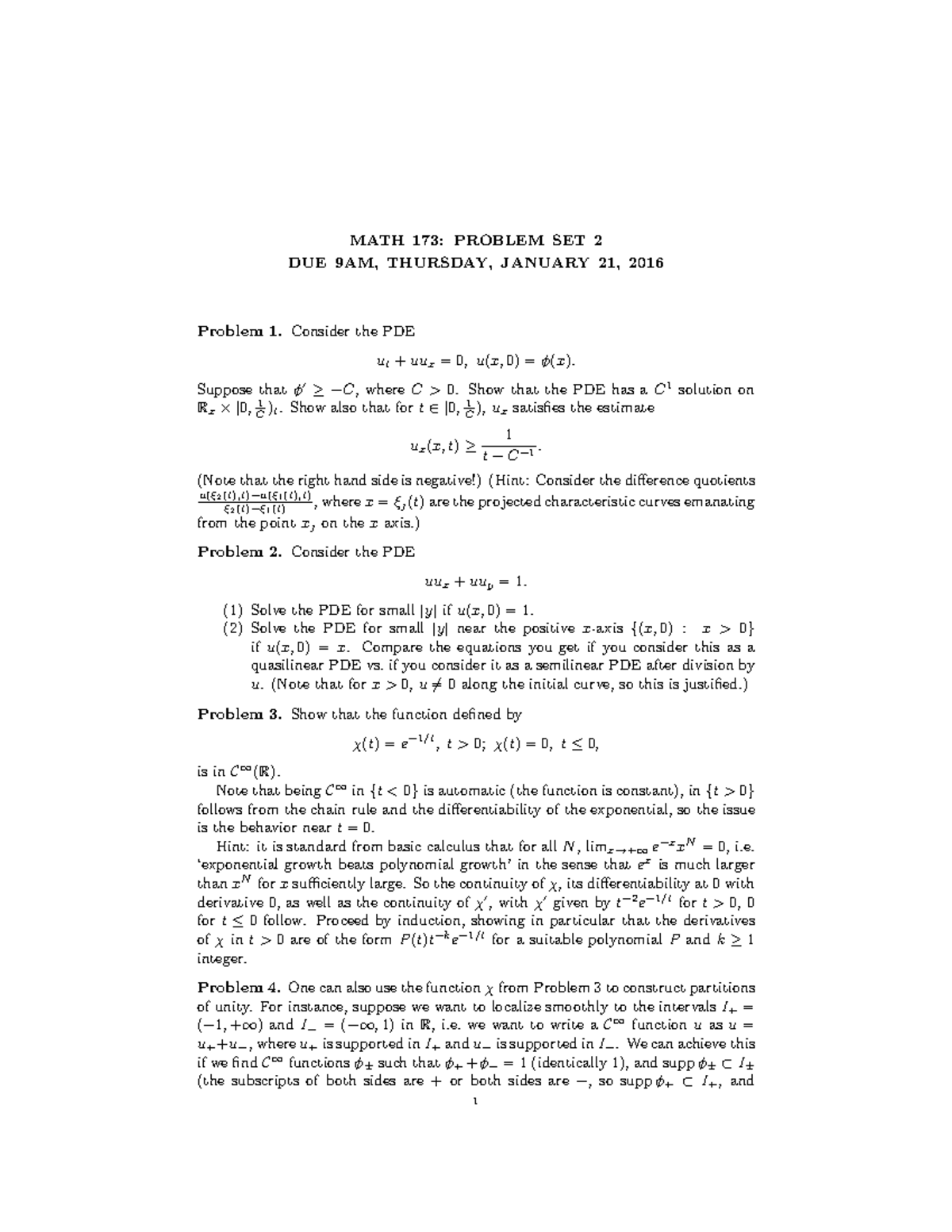Seminar assignments - Probkem set 2 - MATH 173: PROBLEM SET 2 DUE 9AM, THURSDAY, JANUARY 21 ...