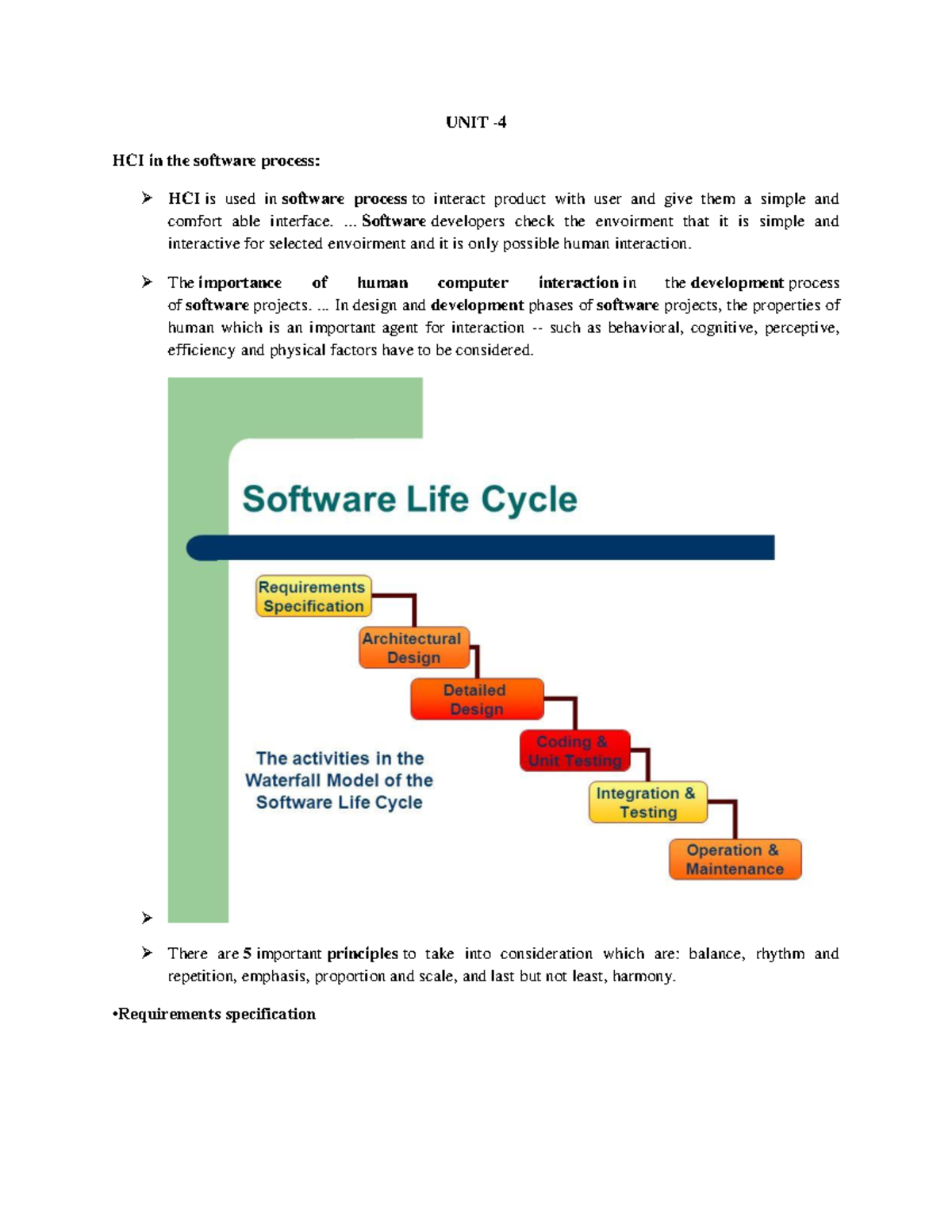Unit -4 - JNTUH - UNIT - HCI in the software process: HCI is used in software process to ...