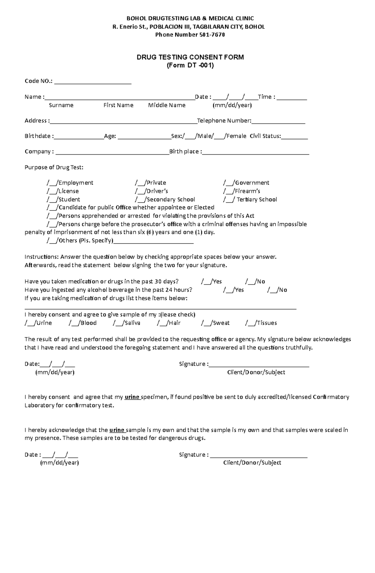 Ccf forms 002C - asdgasdgasg - BOHOL DRUGTESTING LAB & MEDICAL CLINIC R ...