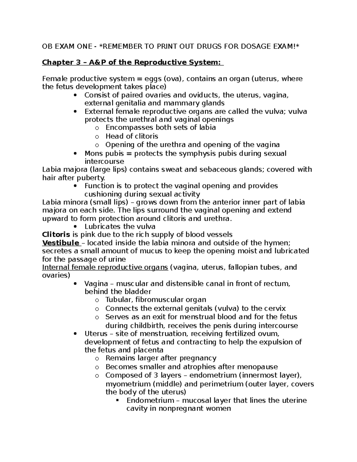 OB EXAM ONE - notes from book that was covered for first exam - OB EXAM ...