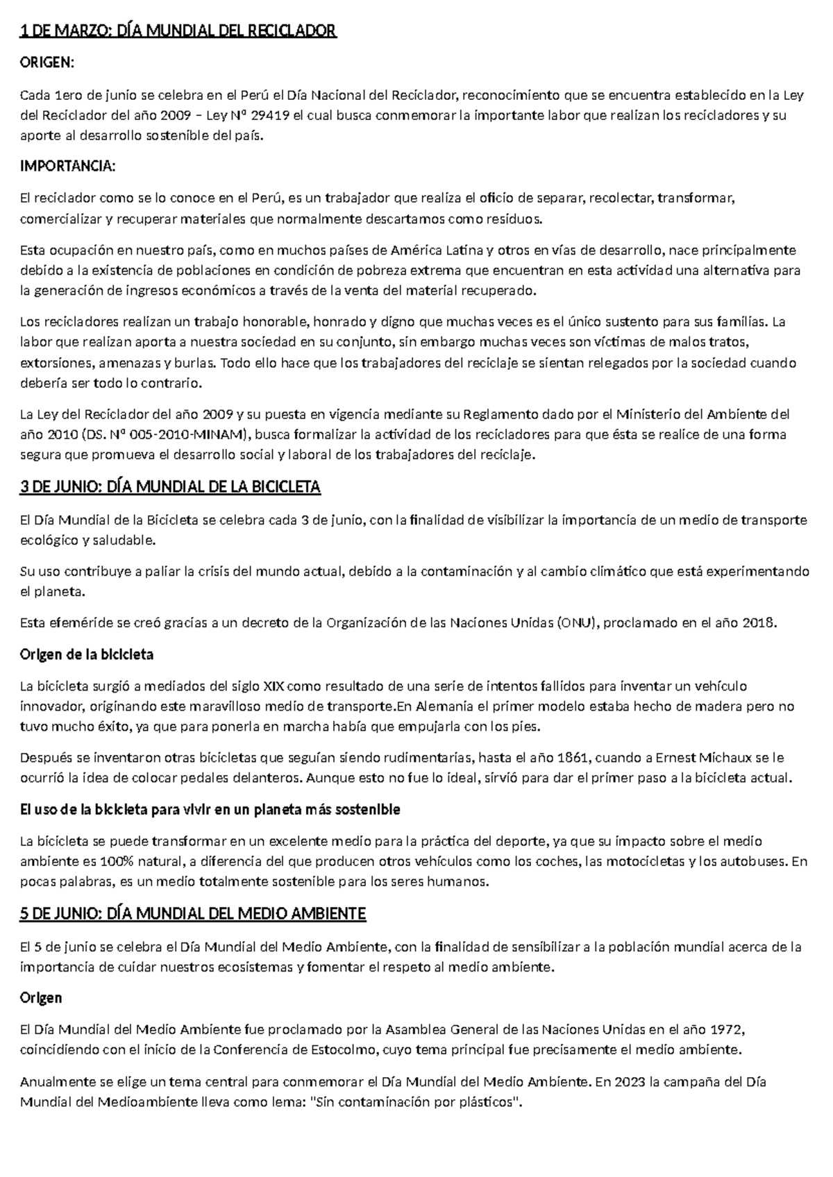 Fechas ambientales - 1 DE MARZO: DÍA MUNDIAL DEL RECICLADOR ORIGEN ...