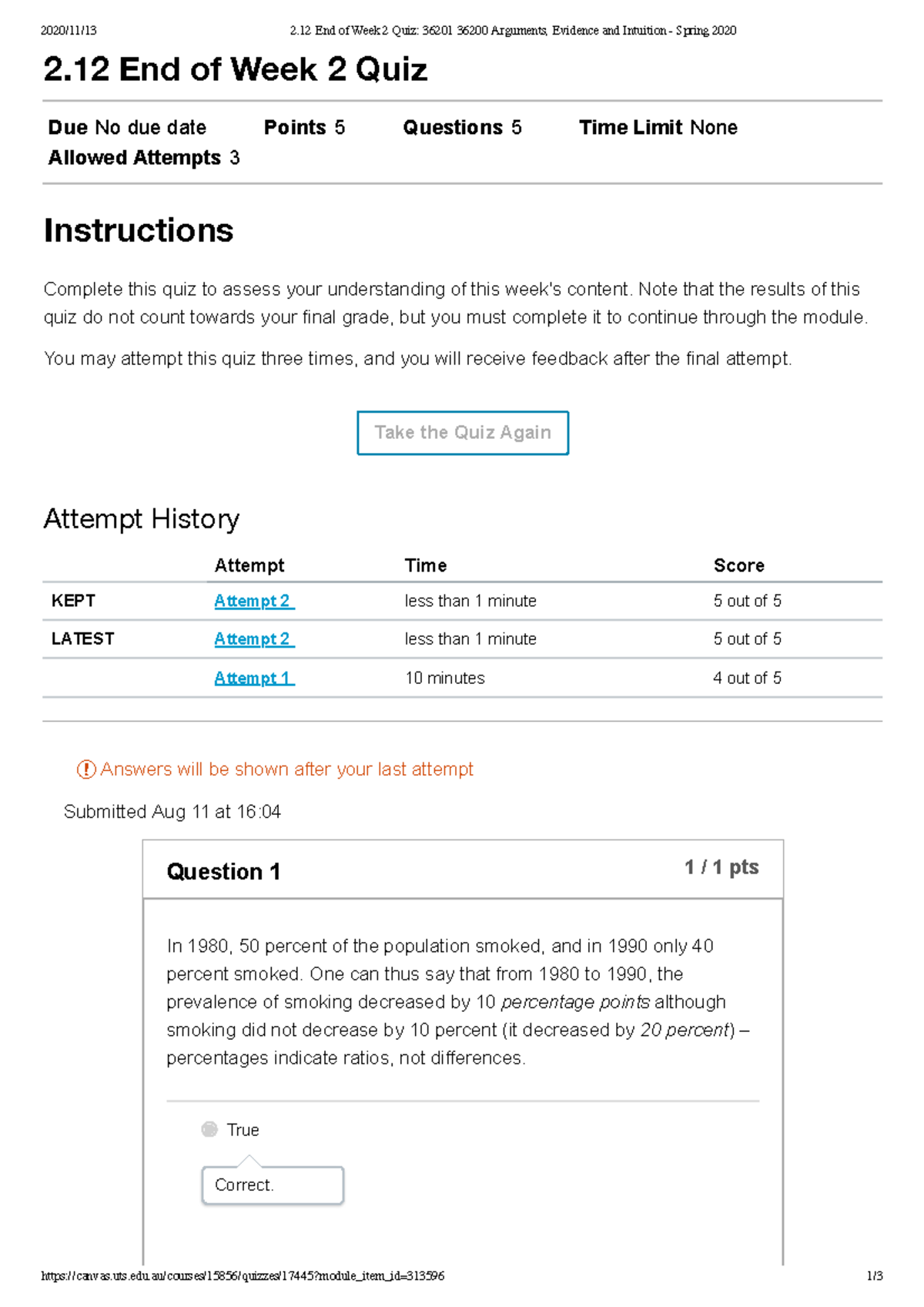 2.12 End of Week 2 Quiz 36201 36200 Arguments, Evidence and Intuition ...