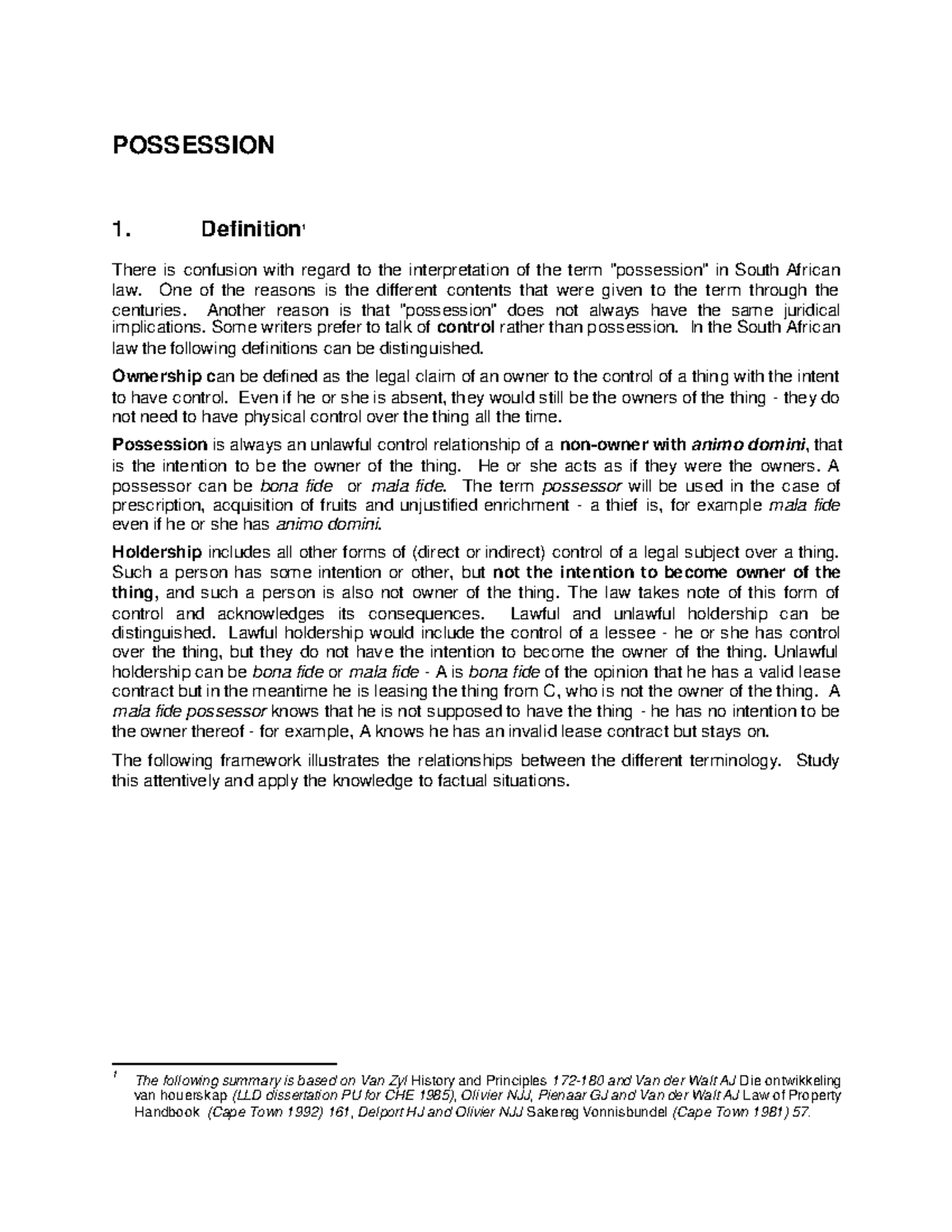 Possession - POSSESSION 1. Definition 1 There is confusion with regard ...
